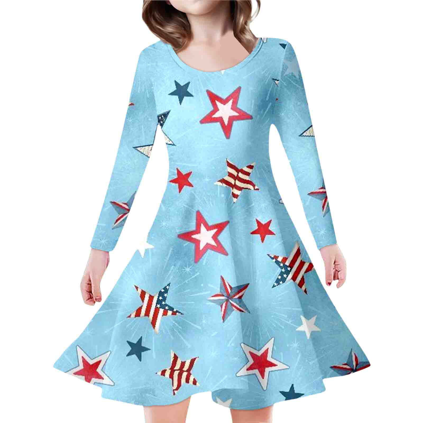 Hihipz Toddler Girls Dresses Independence Day Star Print Stripes Slim ...