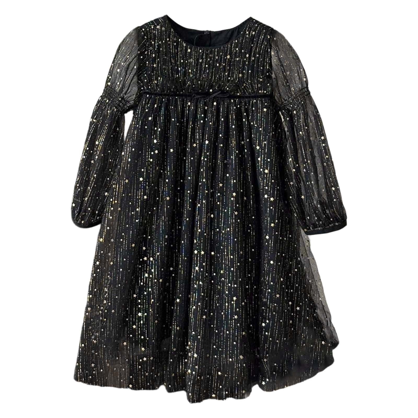 Hihipz Toddler Girls Dresses Long Sleeve Star Moon Sequin Mesh Dress ...