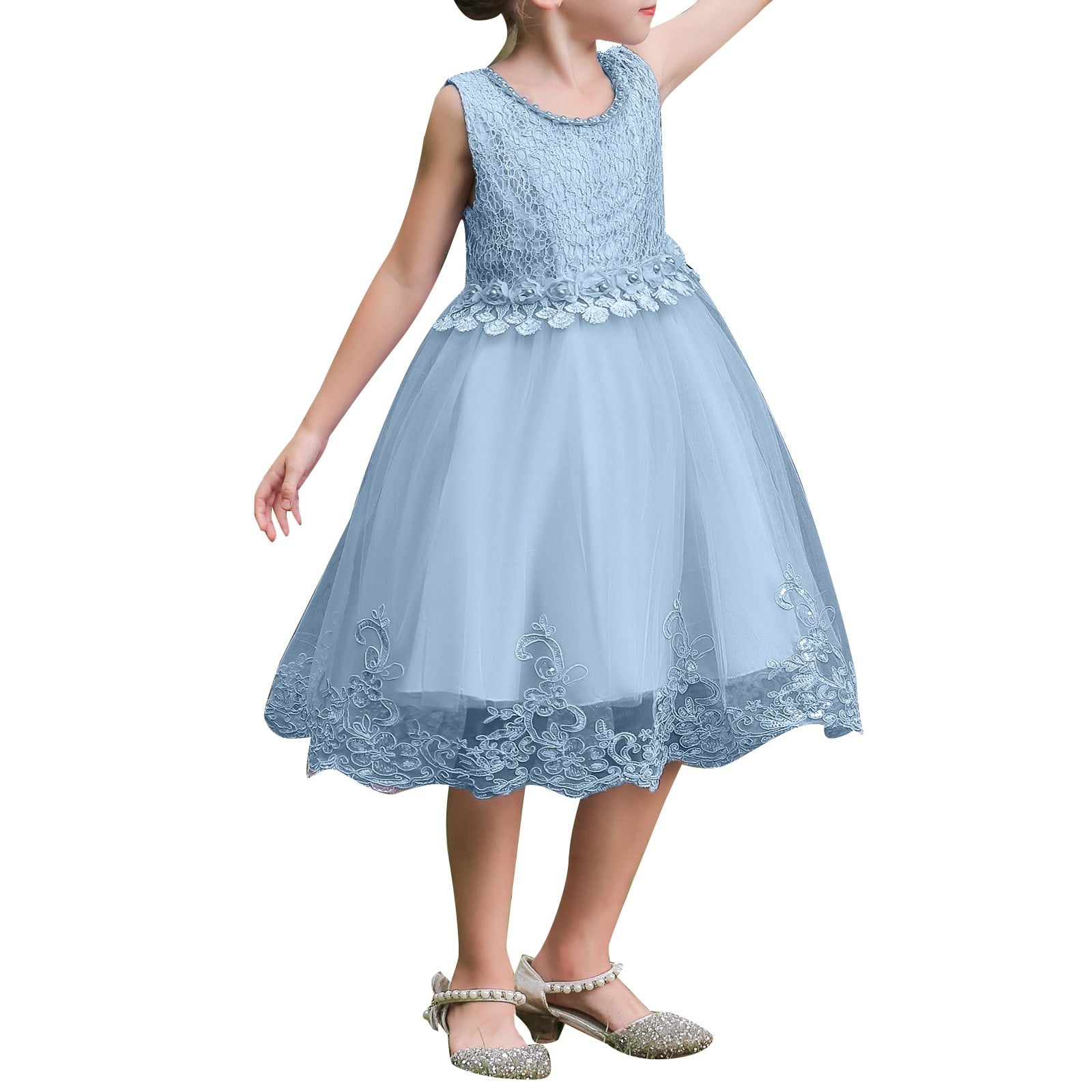 Hihipz Toddler Girls Dresses Solid Color Sleeveless Mesh Lace Knee ...