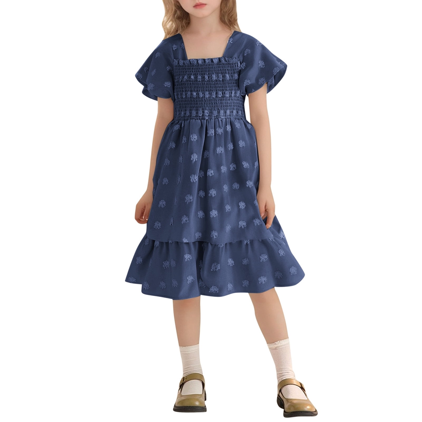 Hihipz Toddler Girls Dresses Spring Summer Solid Square Collar Ruffle ...