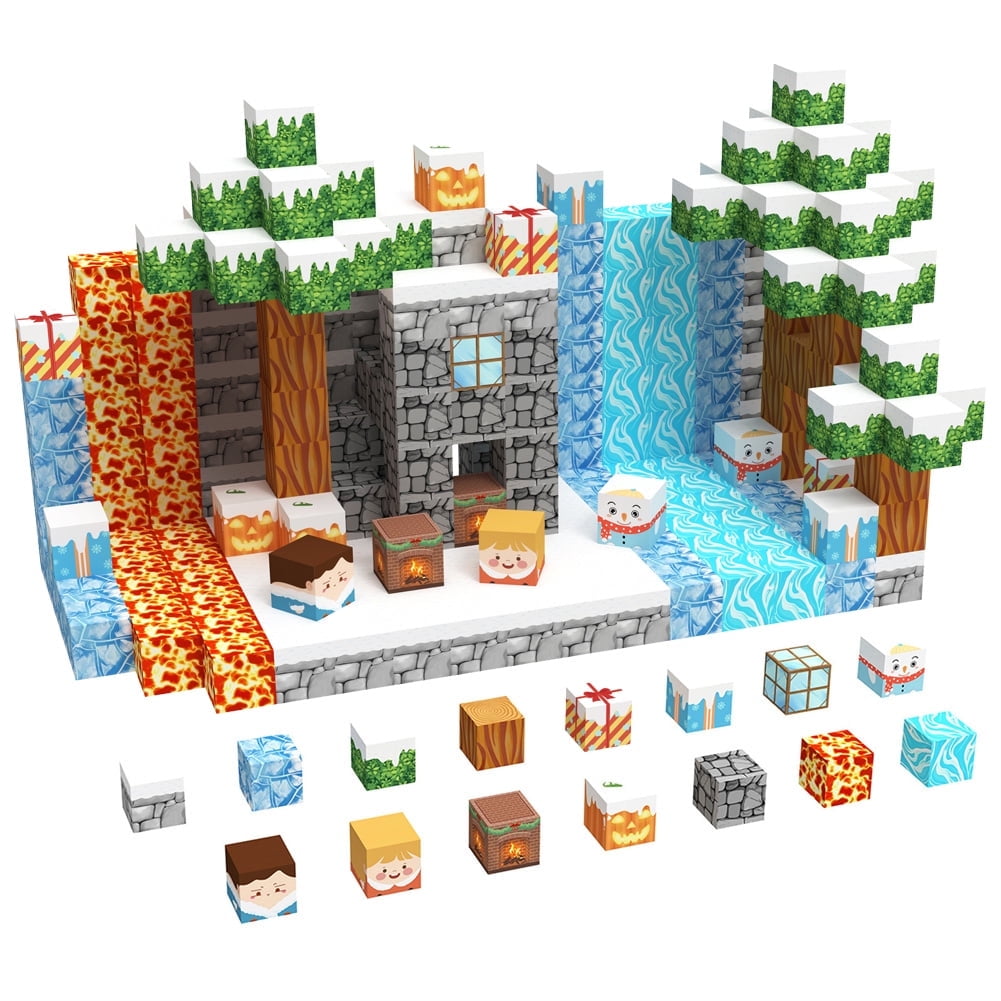 HiiKaa 100PCS Magnetic Blocks-Build a Snow World Ice Cube Set for Boys ...