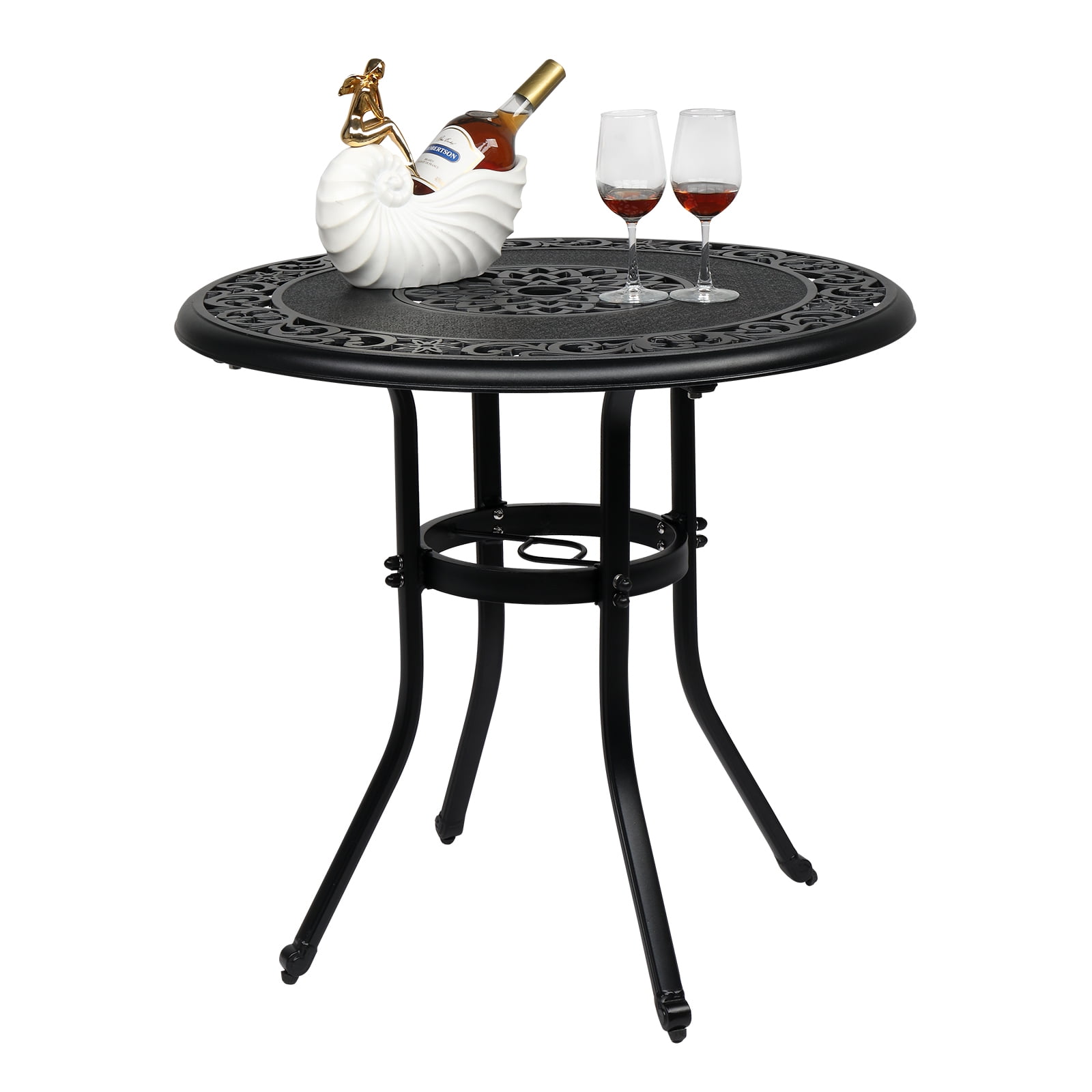 HiiKaa 32 in Cast Aluminum Patio Outdoor Bistro Round Dining Table with ...