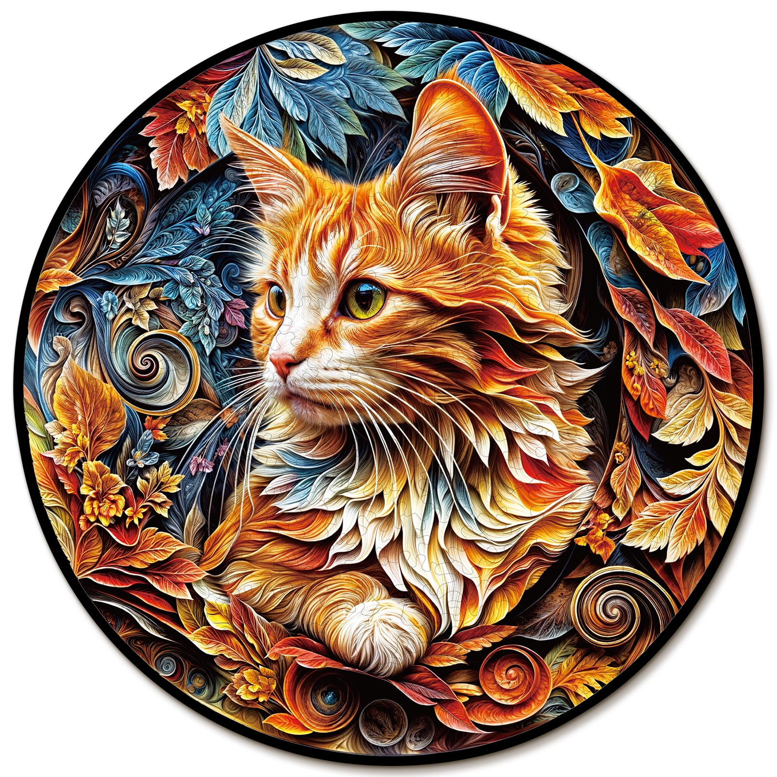 HiiKaa 3D Vision Effect Cat Wooden Puzzle,Unique Shape Advanced Wooden ...