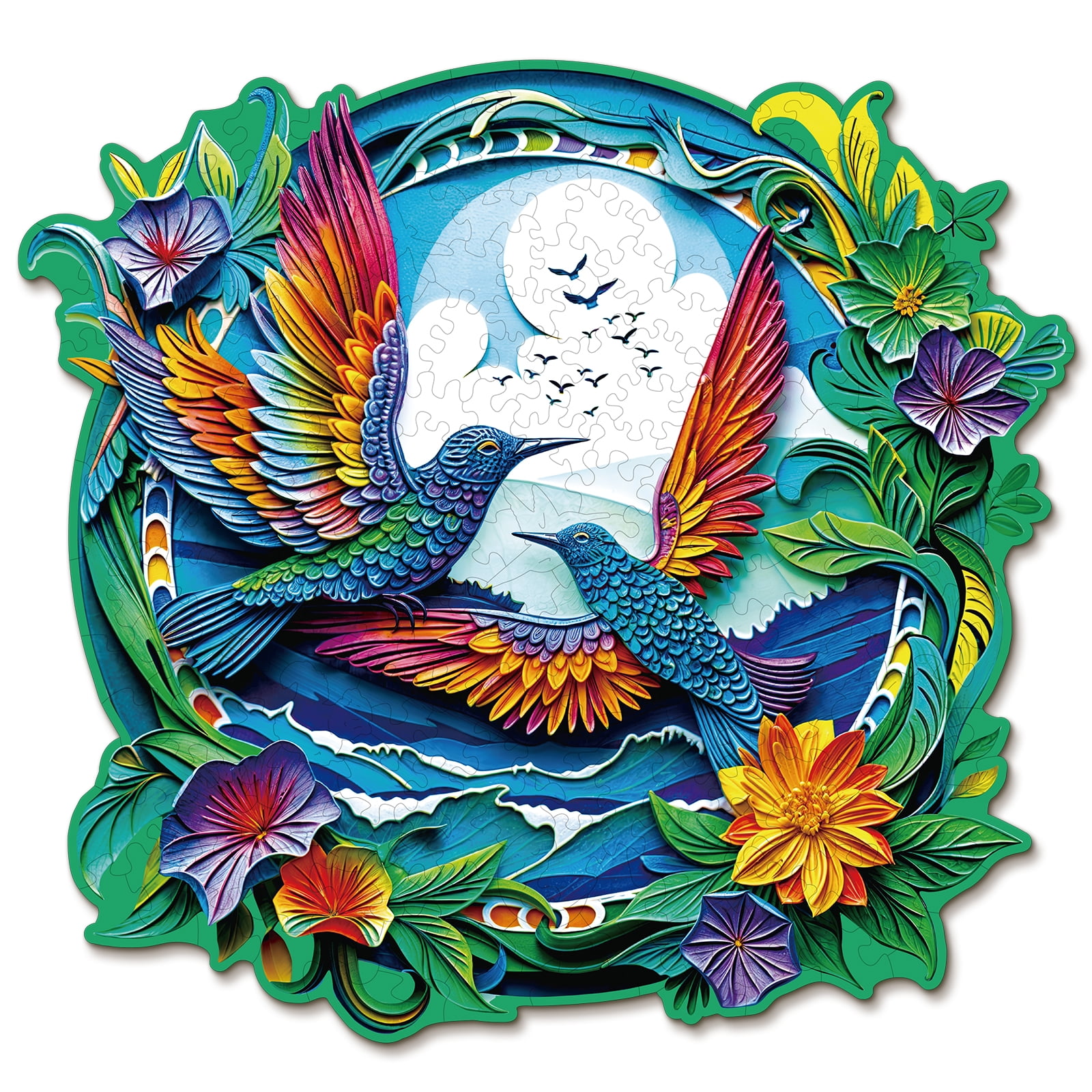 HiiKaa 3D Vision Effect Hummingbird Wooden Puzzle,Unique Shape Advanced ...