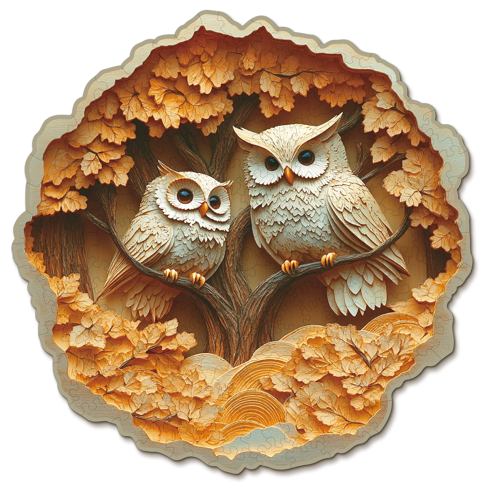 HiiKaa 3D Visual Effect Parent Child Owl Wooden Puzzles for Adults,Unique Shape Advanced Wise ...
