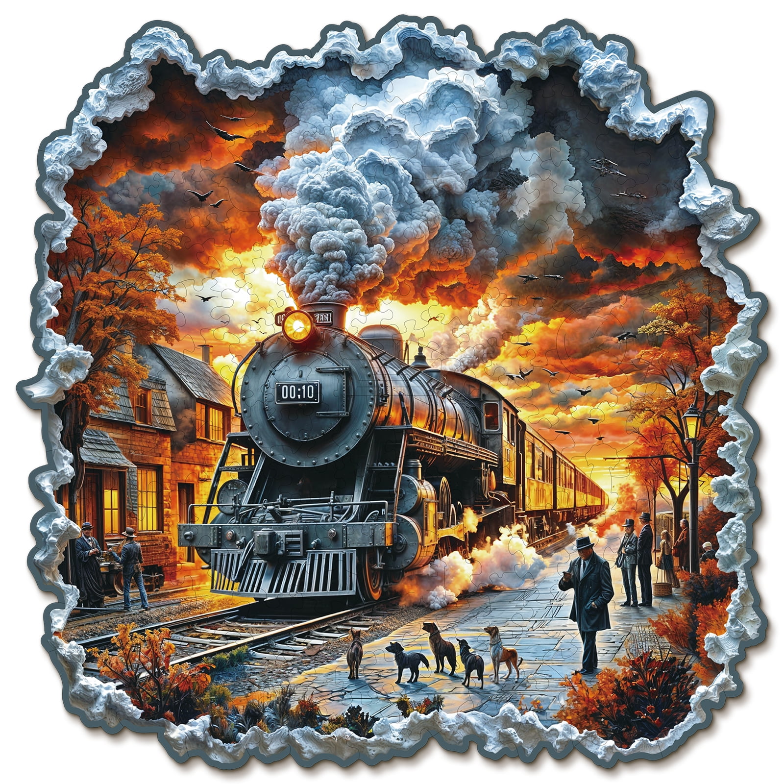 HiiKaa 3D Visual Effect Wooden Puzzle for Adults,3D Retro Steam Train ...