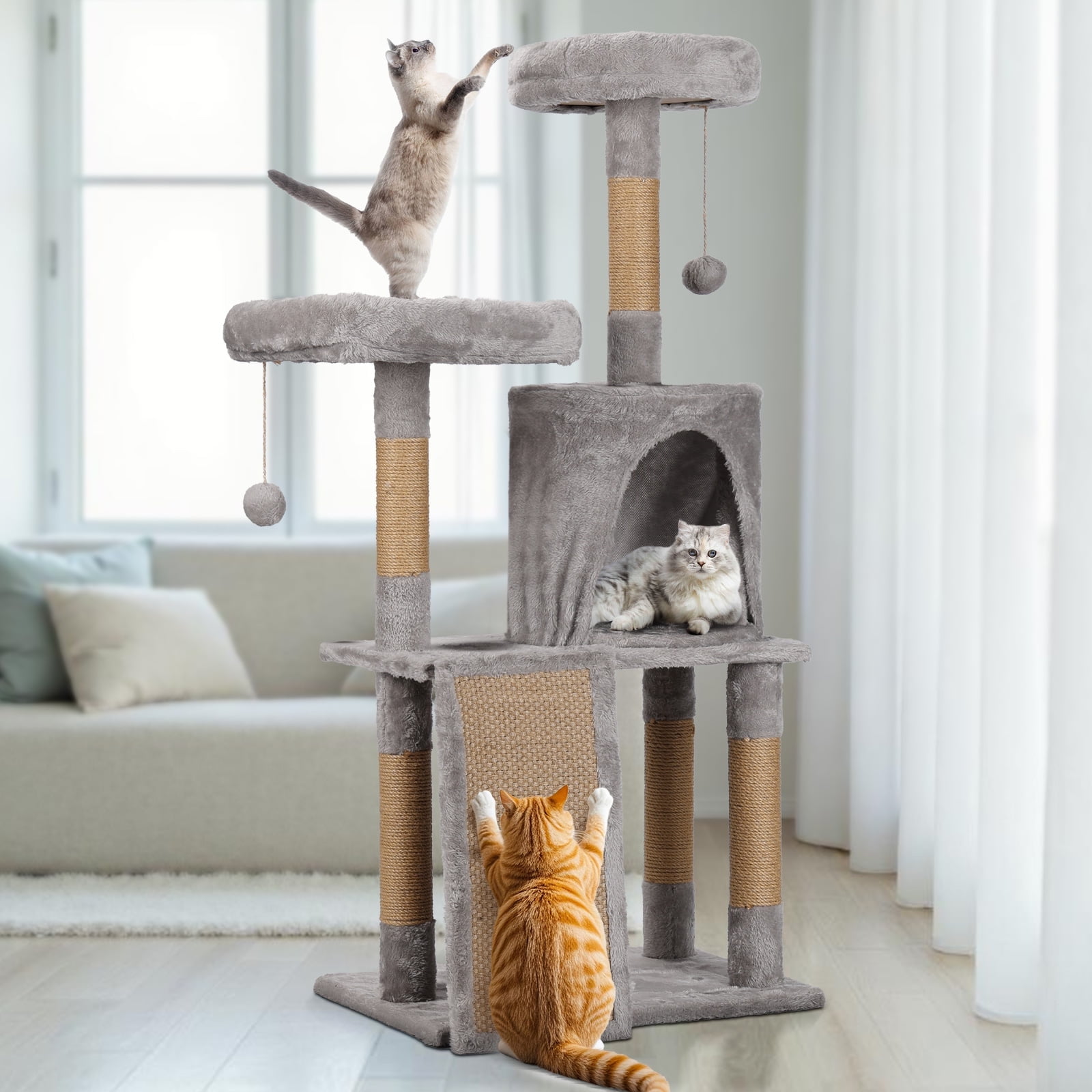 HiiKaa 45in Cat Tree for Indoor Cats,Multi-level Cat Tower with ...