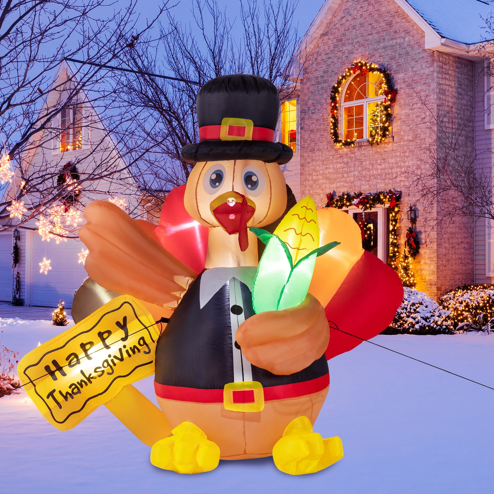 HiiKaa 5 FT Thanksgiving Turkey Inflatables Outdoor Decorations,Blow Up ...