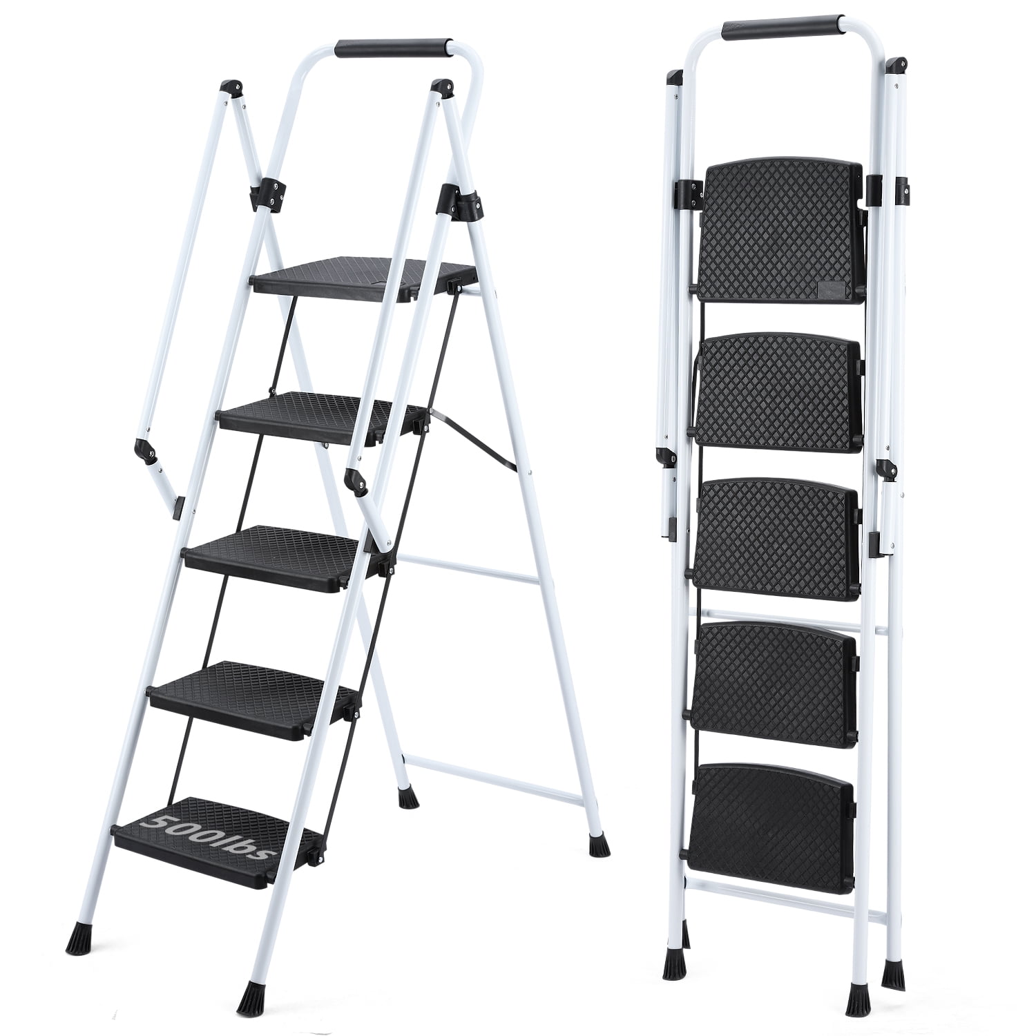 HiiKaa 5 Step Ladder with Handrails,Folding Step Stool Portable Steel ...