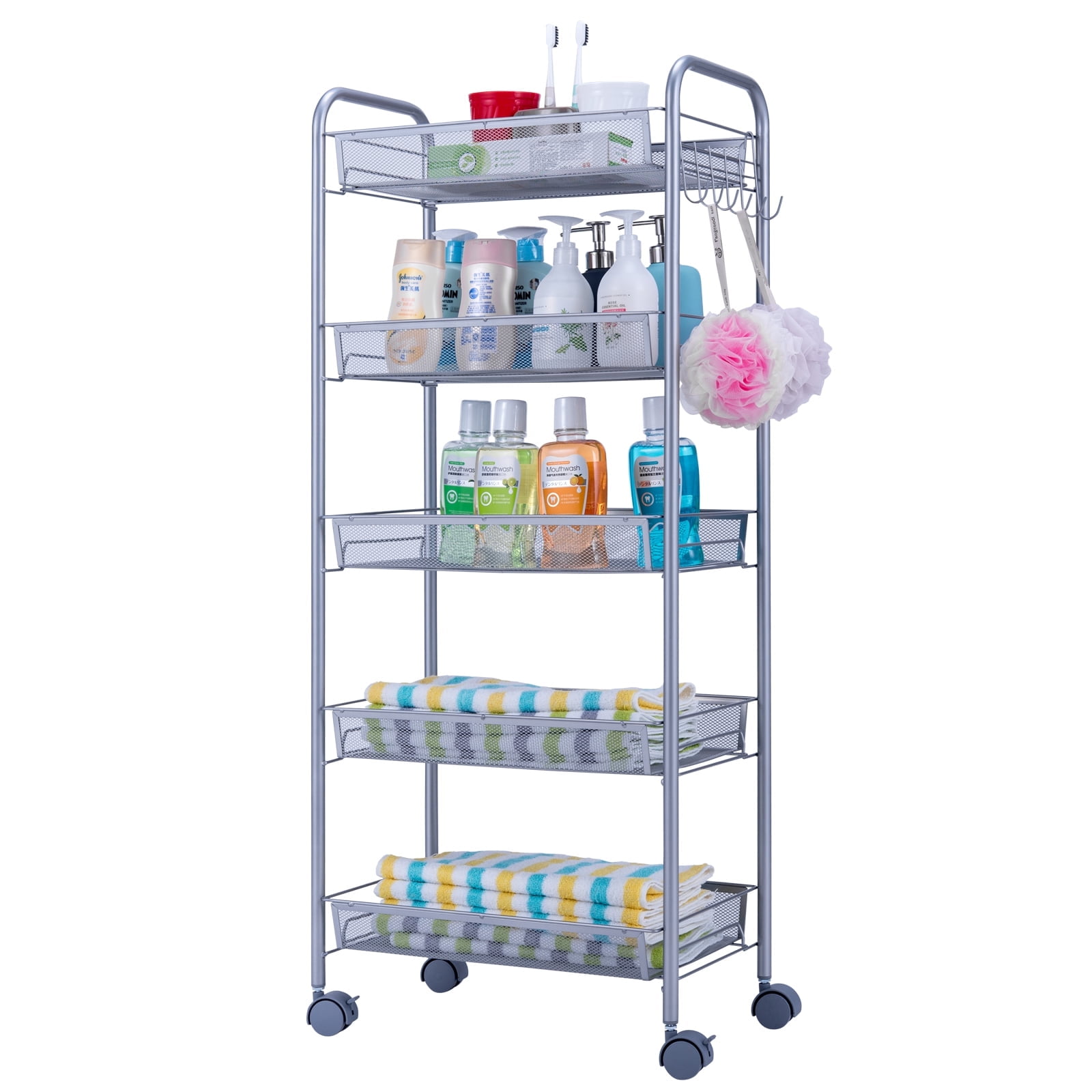 HiiKaa 5 Tier Rolling Cart with 5 Drawers,4 Wheels,Utility Grocery ...
