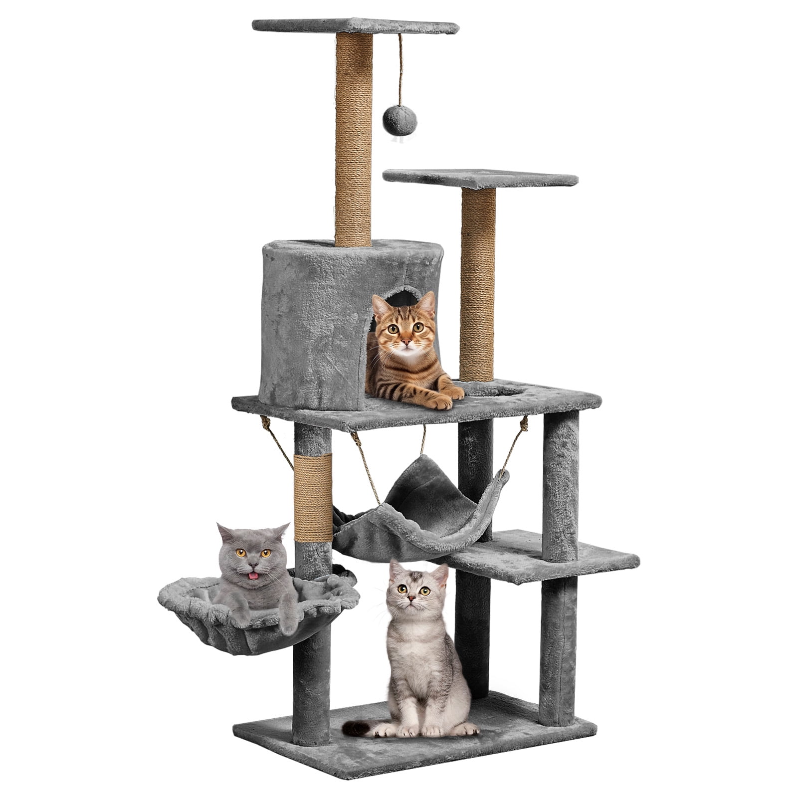 HiiKaa 52in Cat Tree Tower for Indoor Cats,Multi-Level Kitten House ...