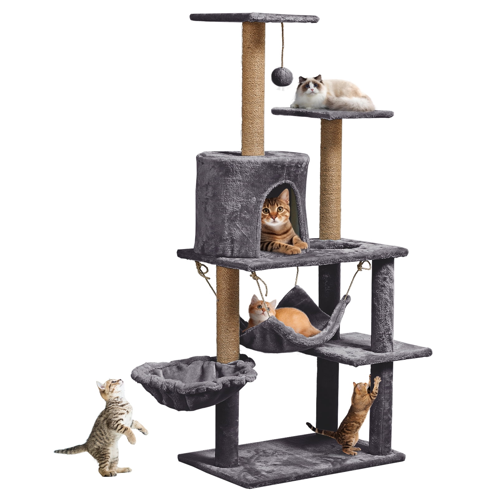 HiiKaa 52inch Multi-Level Cat Tree for Large Cats,Cat Tower with ...