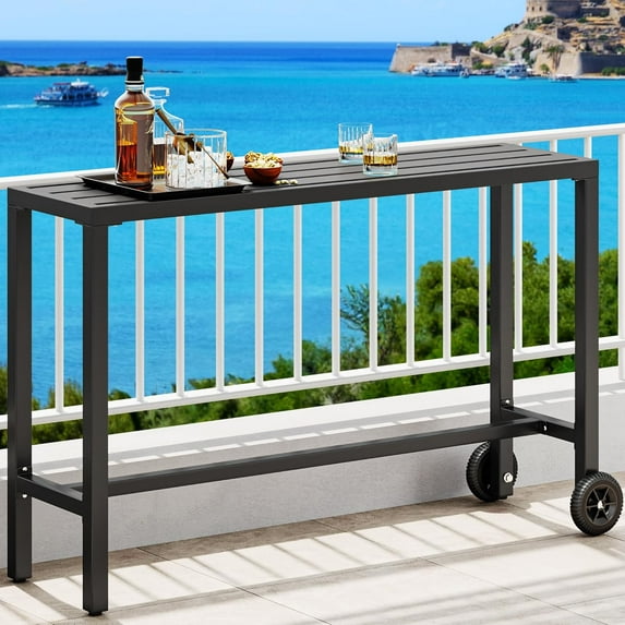 HiiKaa 55" Outdoor Bar Table,Rectangle Narrow Counter Height Table ...