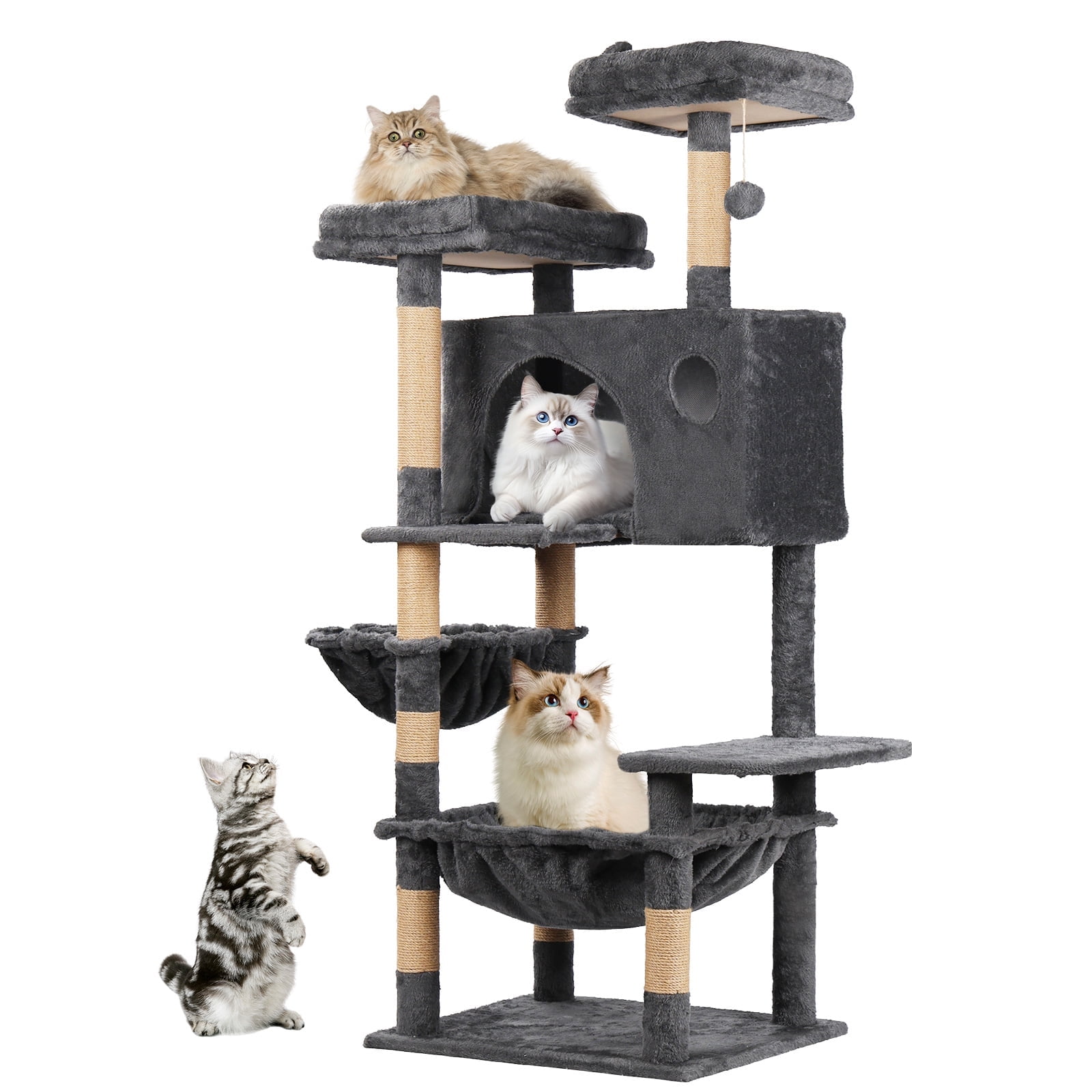 HiiKaa 58in Cat Tree,Multi-Level Cat Tower for Indoor Cats with Sisal ...