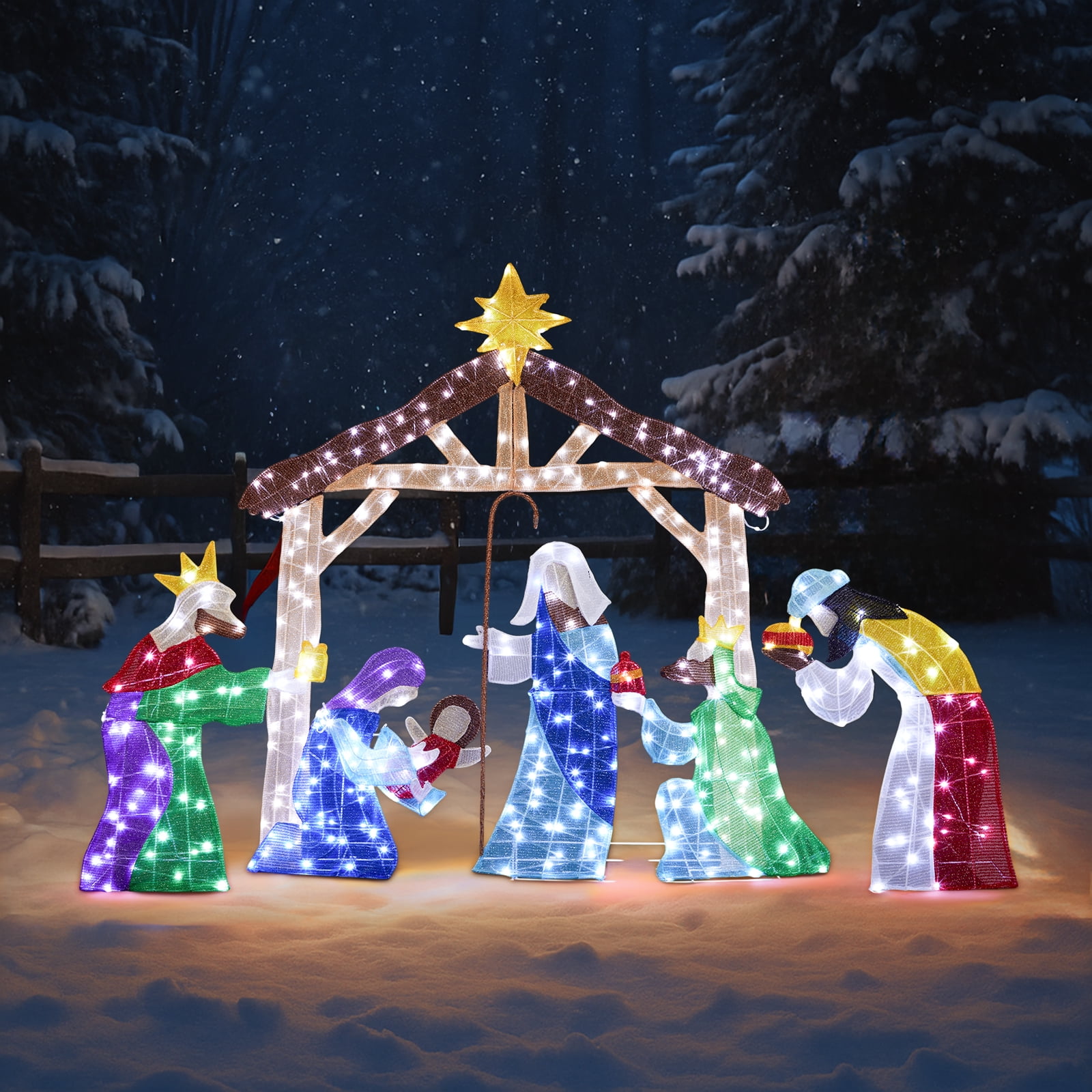 HiiKaa 5FT Large Lighted Nativity Scene Outdoor,Holy Family Nativity ...