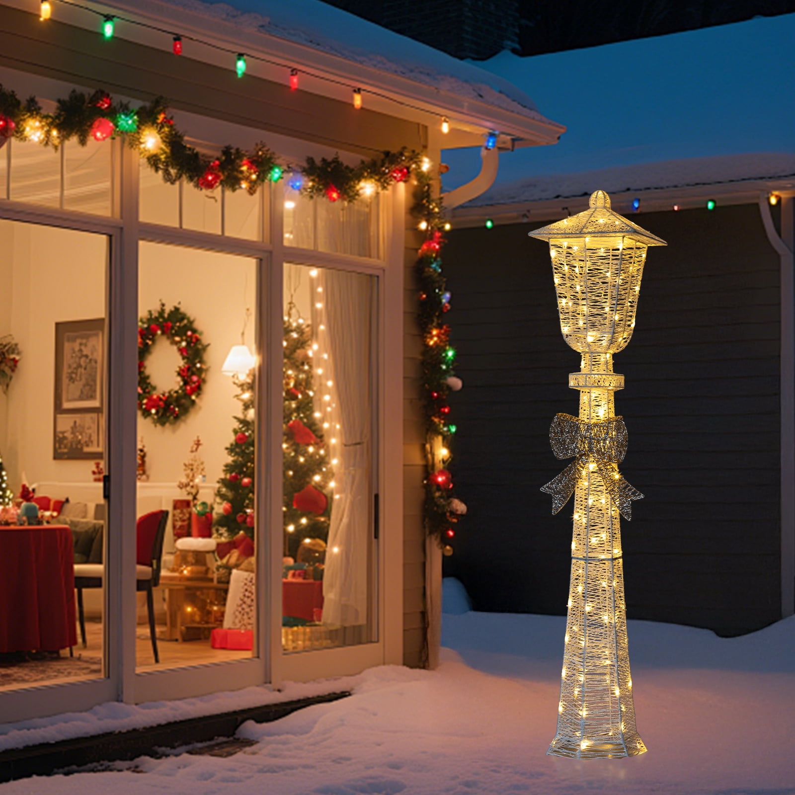 HiiKaa 5FT Lighted Freestanding Lamp Post for Christmas Decoration, Pre ...