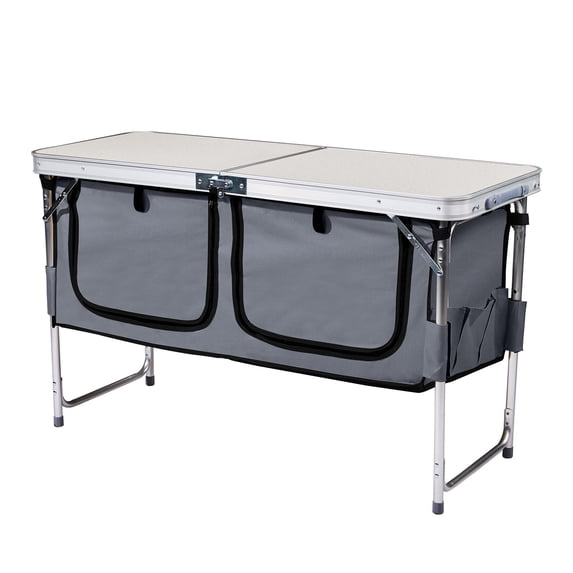 HiiKaa Field Camping Folding Aluminum Table with Adjustable Legs for ...