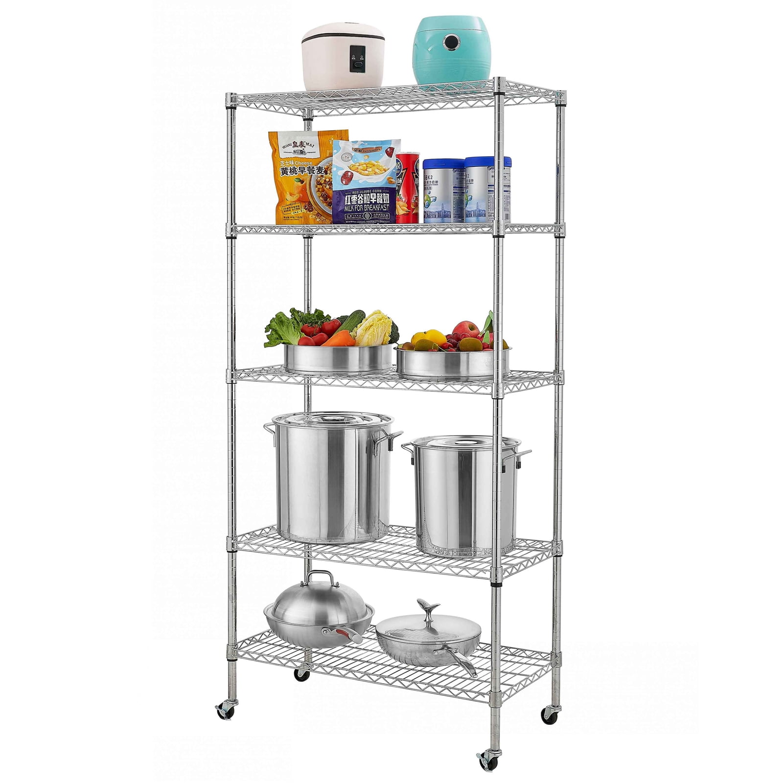 HiiKaa Garage Shelving with Wheels,5 Tier Shelving Unit and Adjustable ...