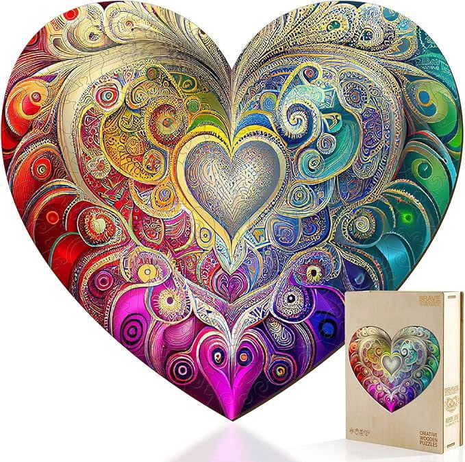 HiiKaa Heart Shaped Wooden Puzzle-200 pcs,11.8 * 10.7inch,Unique Animal ...
