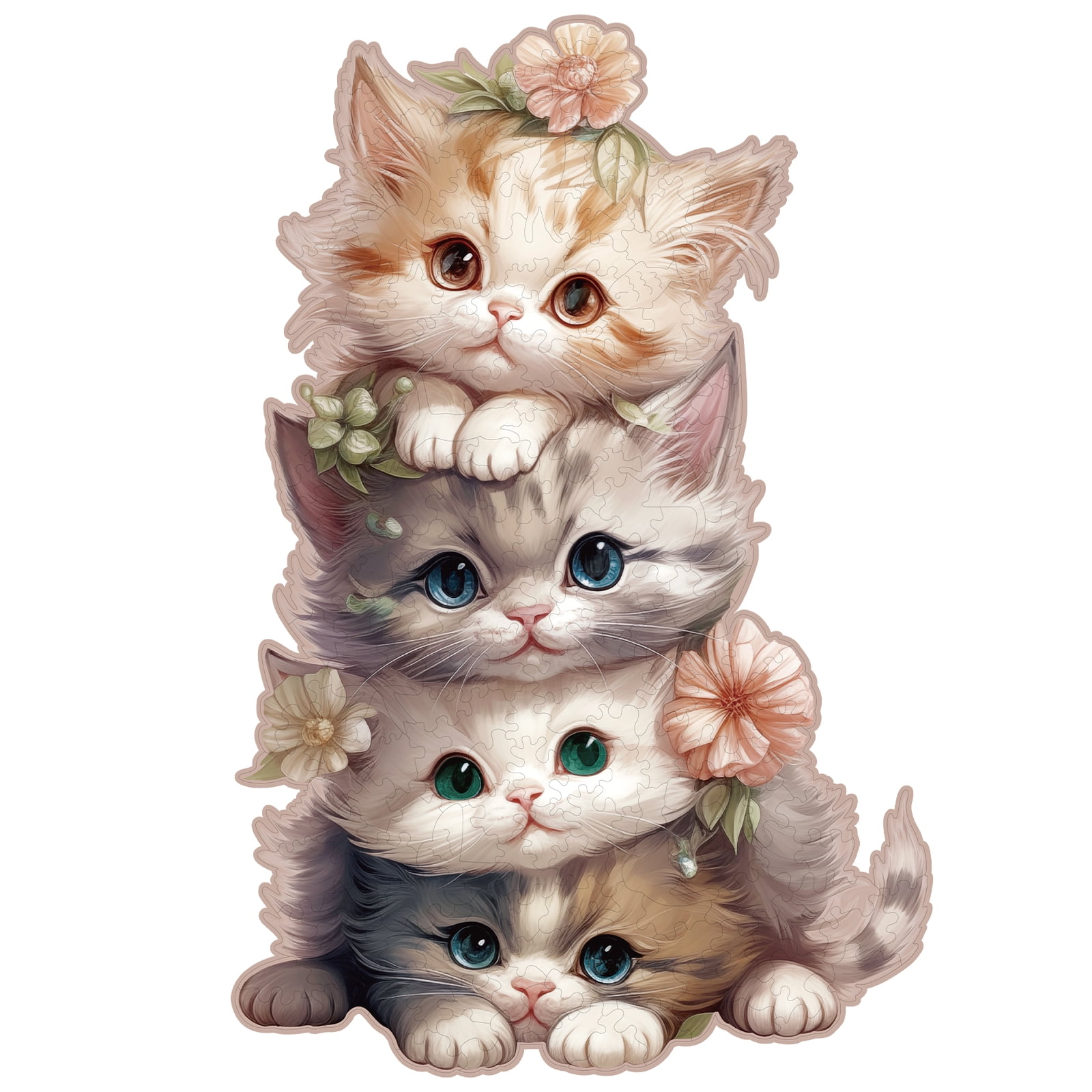 HiiKaa Wooden Puzzles for Adults,Cute Kitten Pet Wooden Jigsaw Puzzles ...