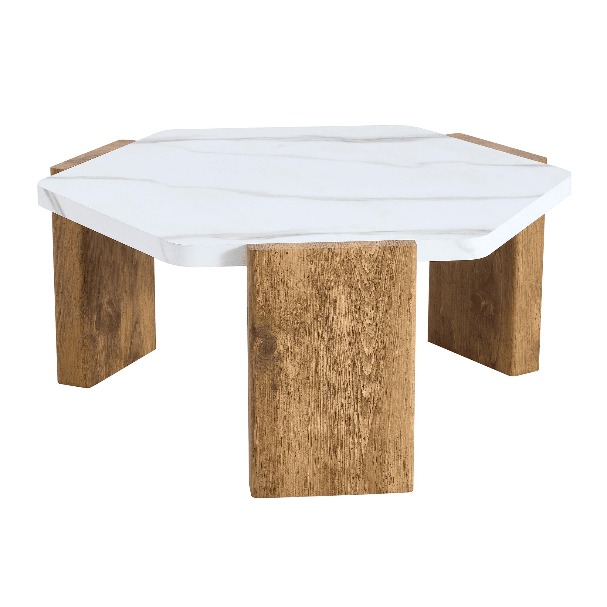 Hiiano 31 Inch Coffee Table Modern White Surface w/ Triangular ...