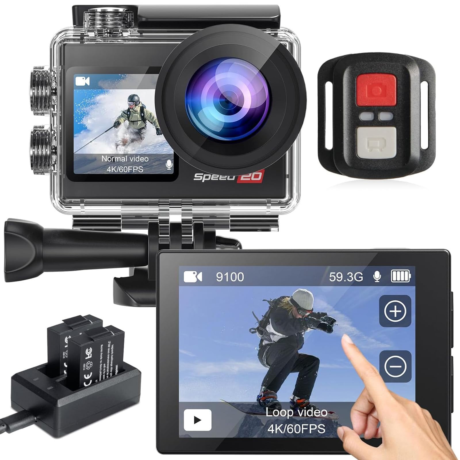 Hiicam 4K60FPS Action Camera – 20MP Touchscreen, EIS, Remote, 131ft ...