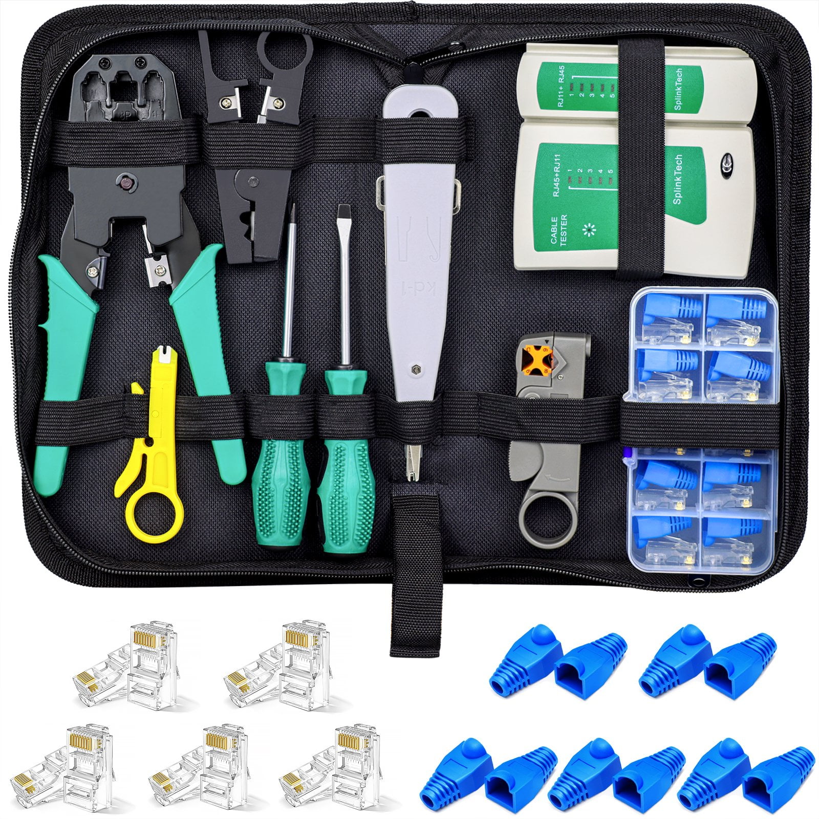 Hiija Professional Network Tool Kit - RJ45 Crimper, Cable Tester ...
