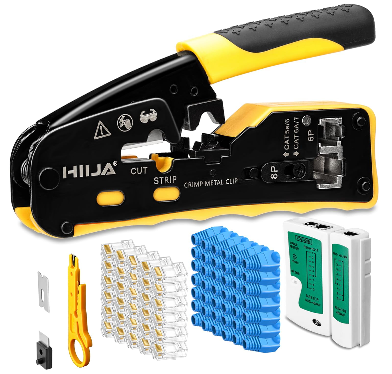 Hiija RJ45 Crimp Tool Kit Pass Through Ethernet Crimper Kit All-in-one ...