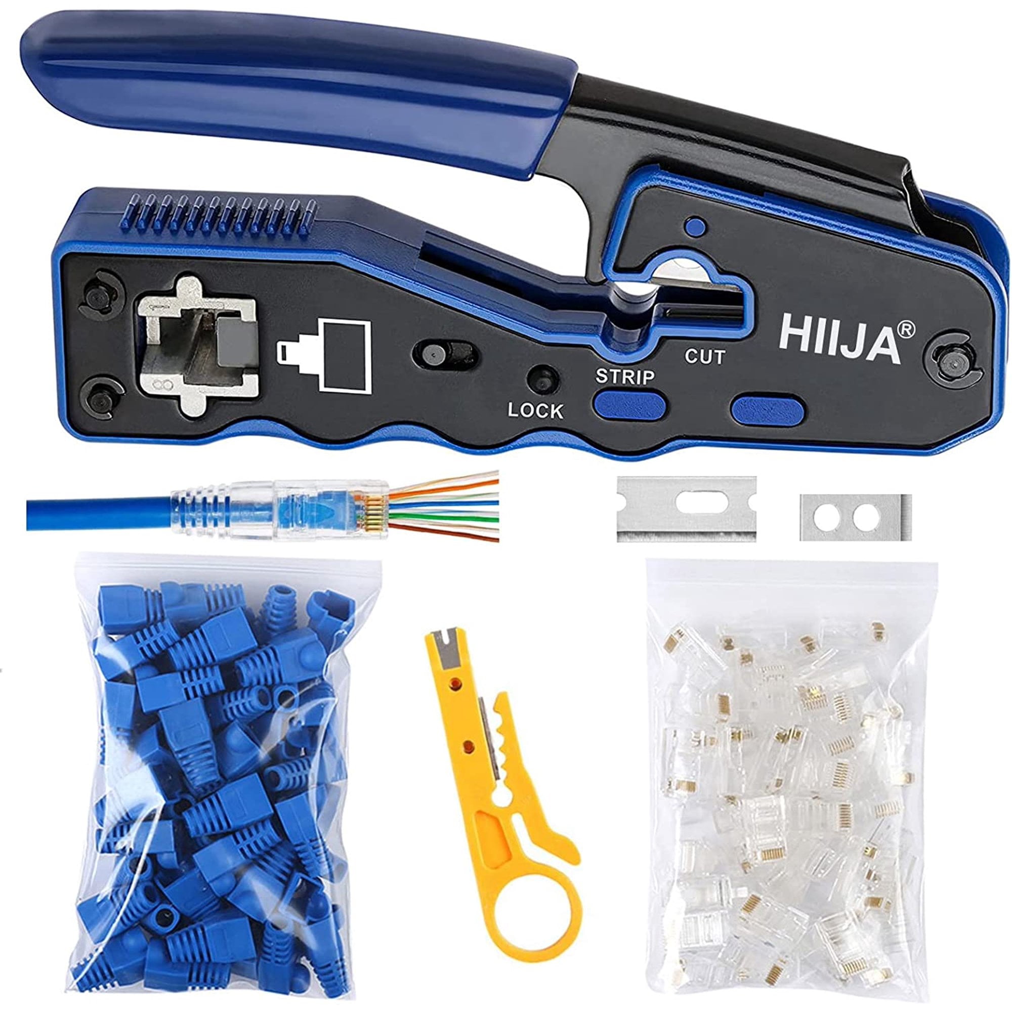 Hiija RJ45 Crimp Tool Kit, RJ45 Crimper Cat6 Crimping Tool Ethernet ...