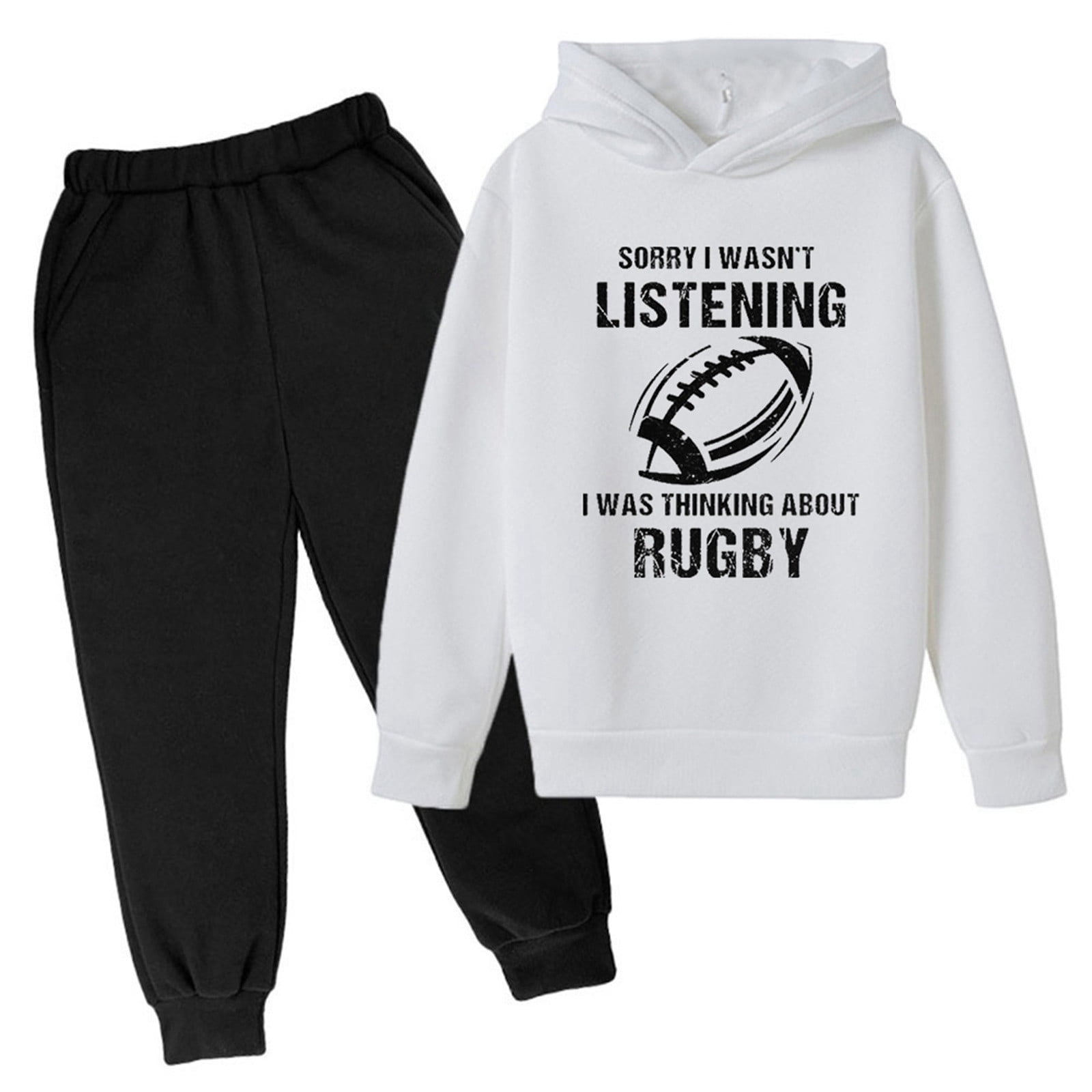 Hiijoy Big Boy's Outfit Sets Letter Rugby Print Pullover Hoodie Jogger ...