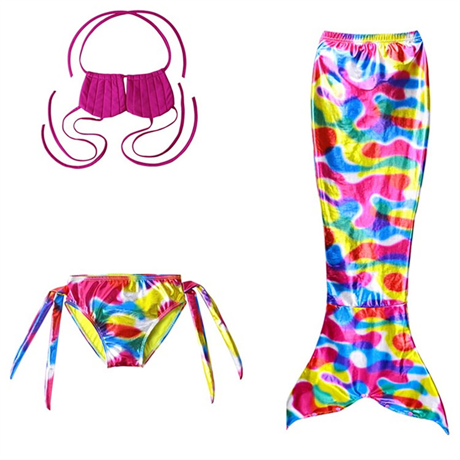 Hiijoy Big Girls 3-Piece Swimsuit Halter Bikini Set with Fish Tail ...