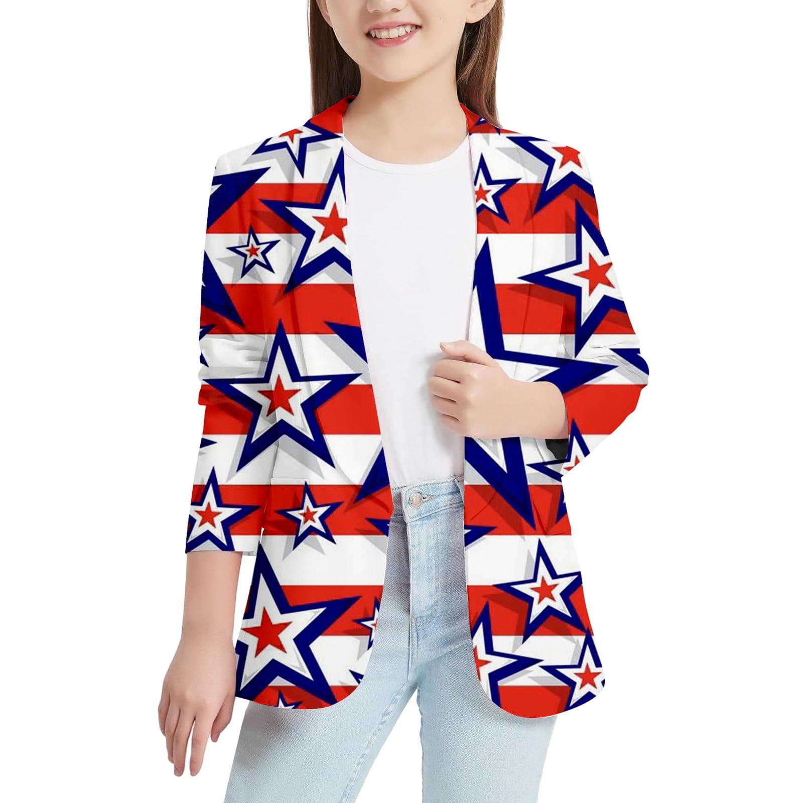 Hiijoy Big Girls Independence Day Suit Jacket Fourth of July Blazer ...