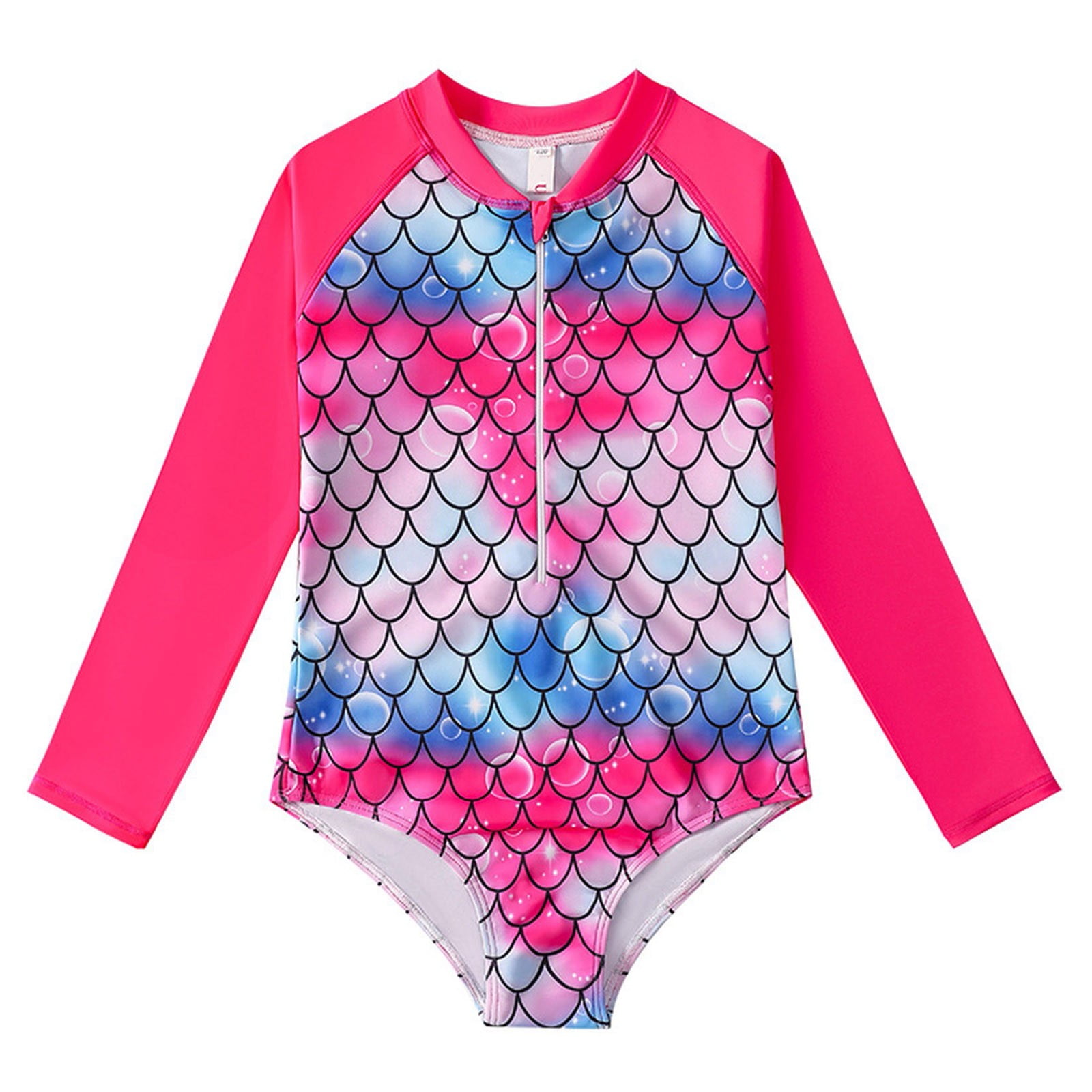 Hiijoy Big Girls Long Sleeve Zip-Up Rash Guard One-Piece Swimsuit ...