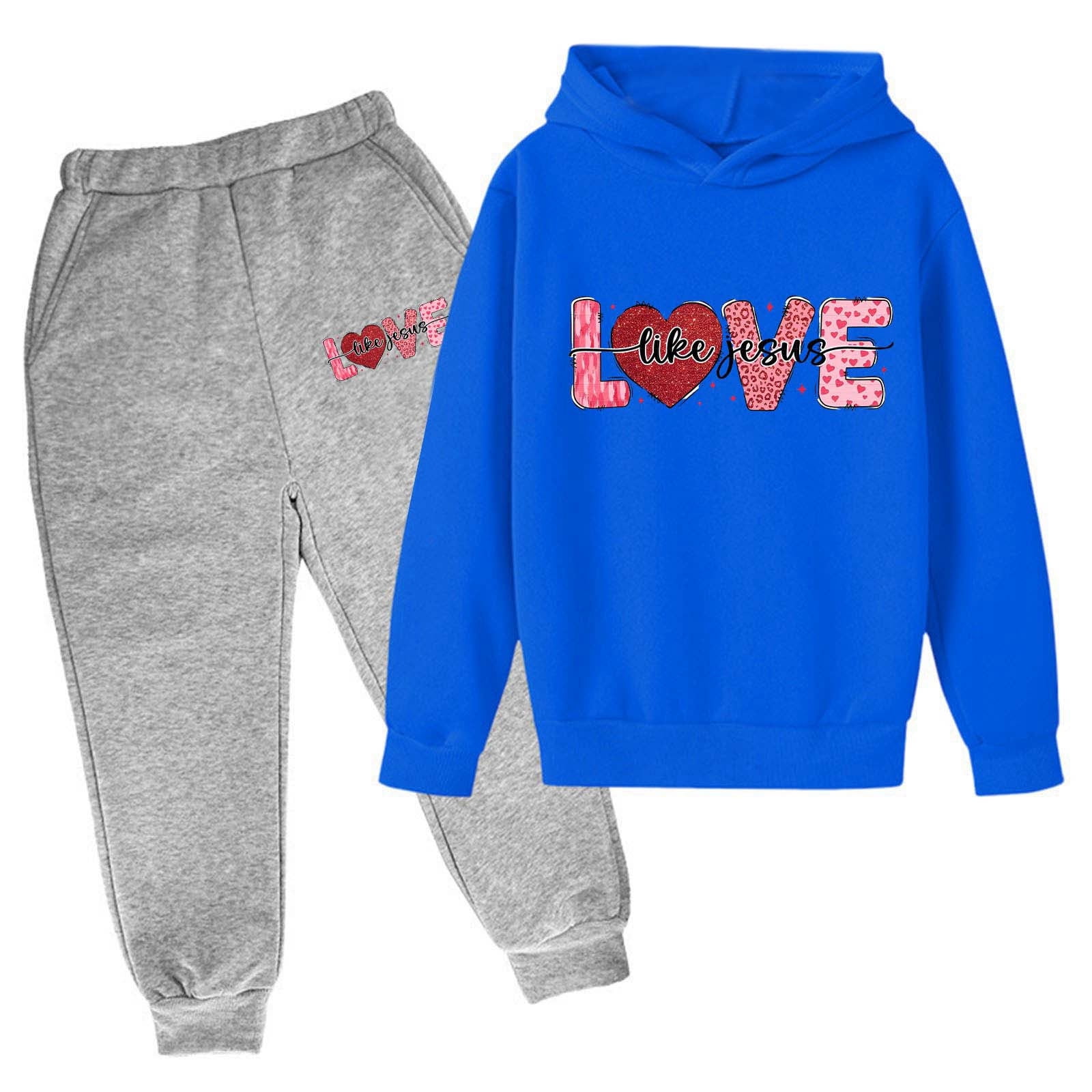 Hiijoy Big Girls Outfits Valentine's Day Hearts Print Hoodie Jogger ...