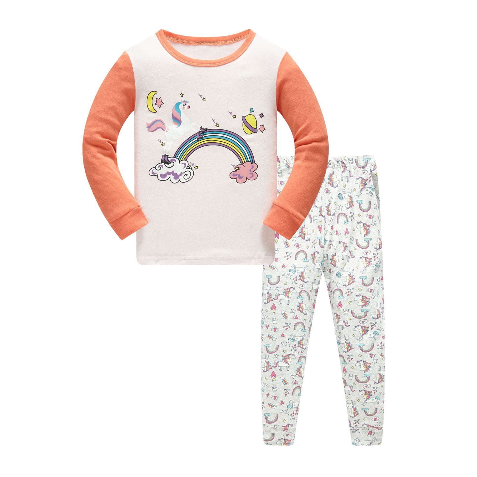 Hiijoy Big Girls Pajamas Cartoon Print Long Sleeve T Shirt & Pants Kids ...