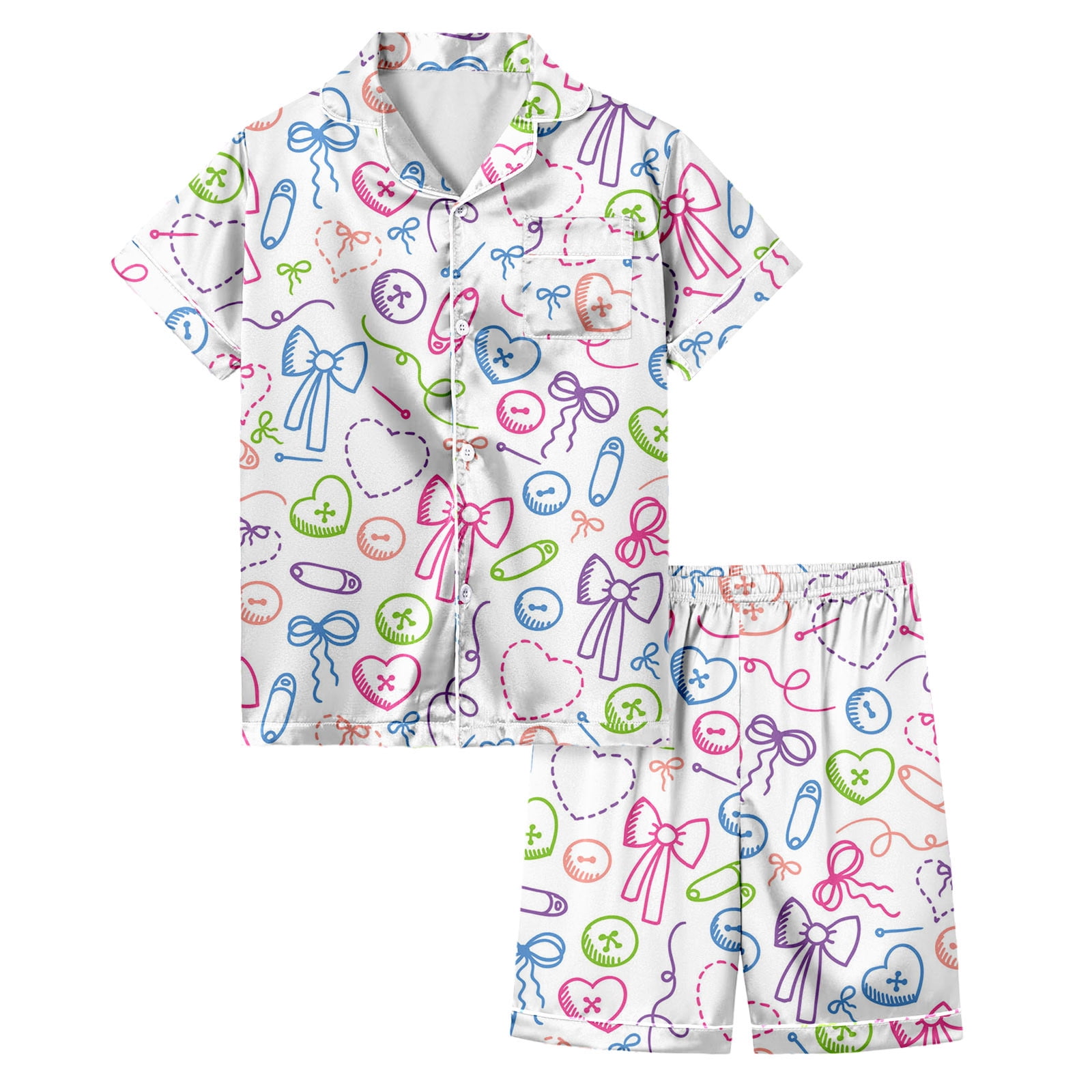 Hiijoy Big Girls Pajamas Short Sleeve Button-Down Shirt Shorts Homewear, Sizes 8-9Y - Walmart.com