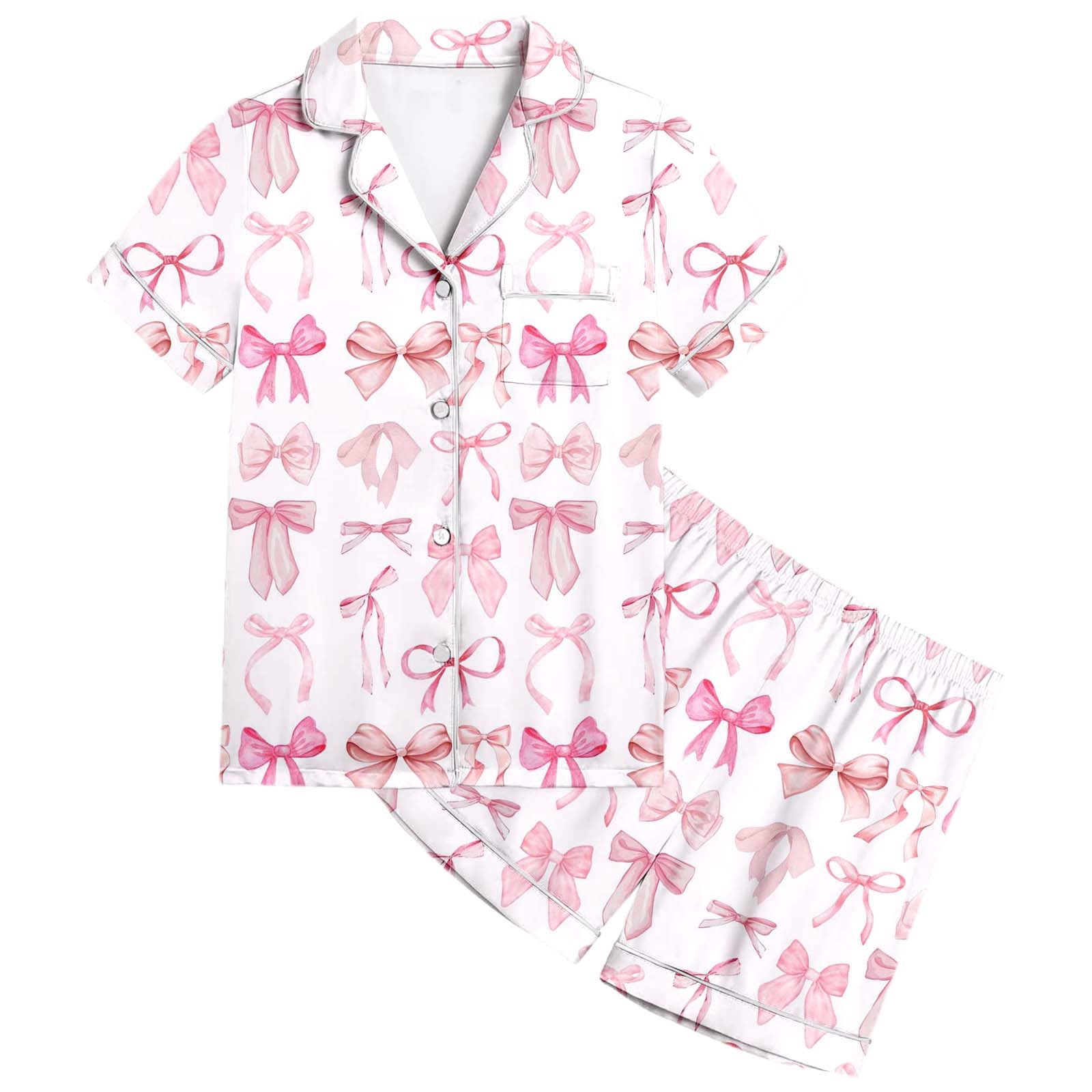 Hiijoy Big Girls Pajamas Sleepwear Bow Print Short Sleeve Button Shirt ...