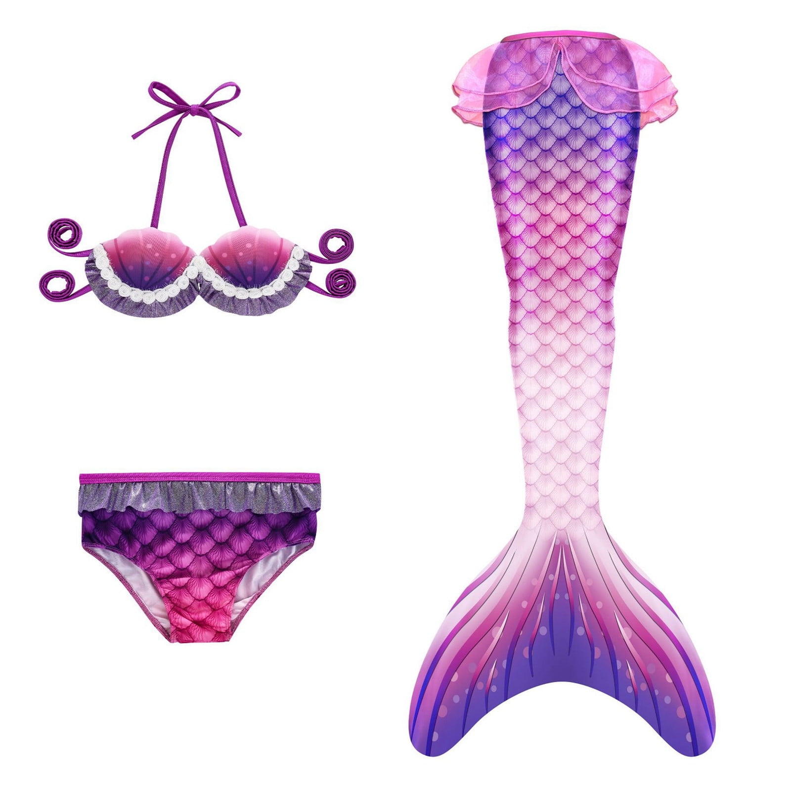 Hiijoy Big Girls Scale Print Ruffle Bikini Set & Tail Bottom Swimsuit ...