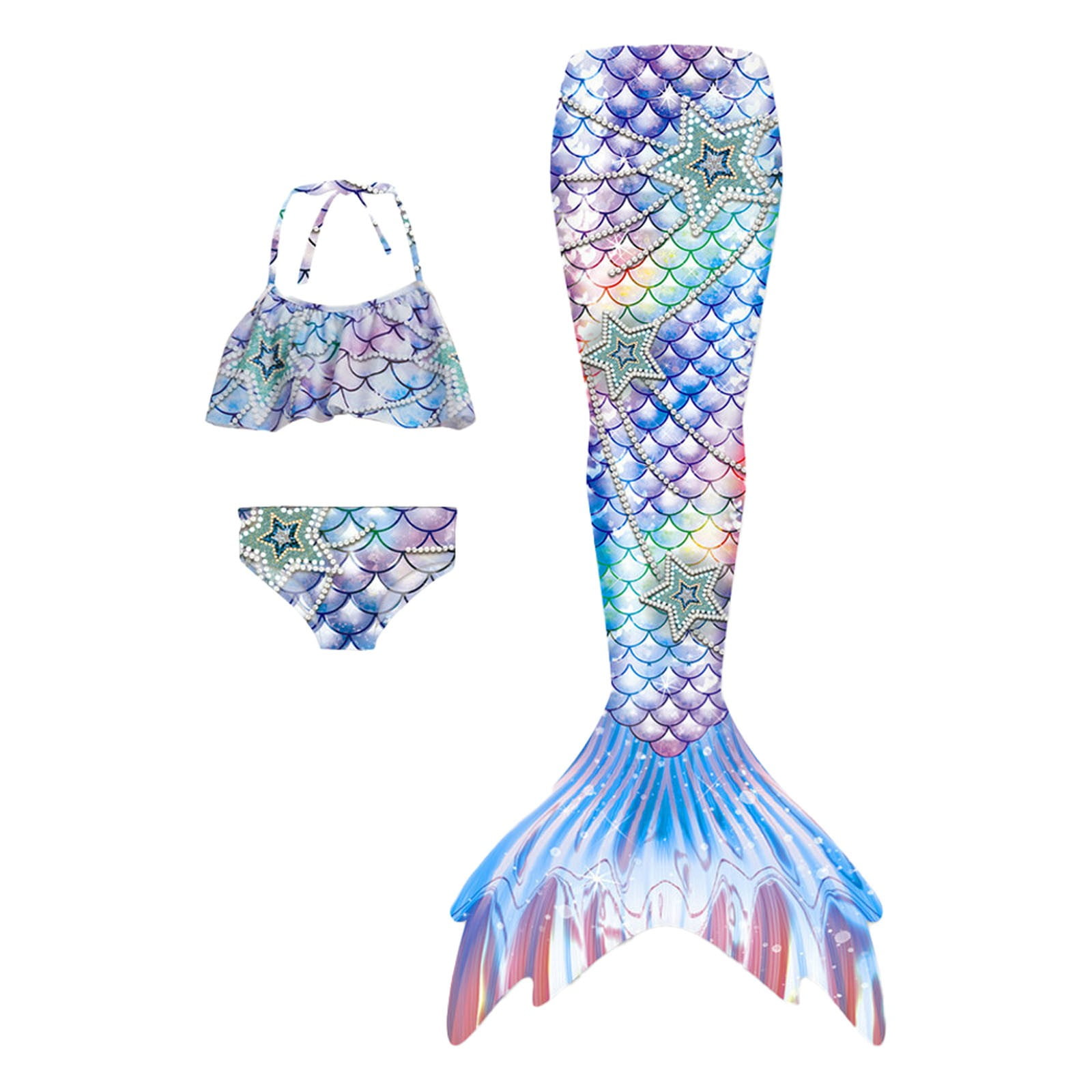 Hiijoy Big Girls Swimsuit Scale Print Bikini Set with Tail Bottom ...