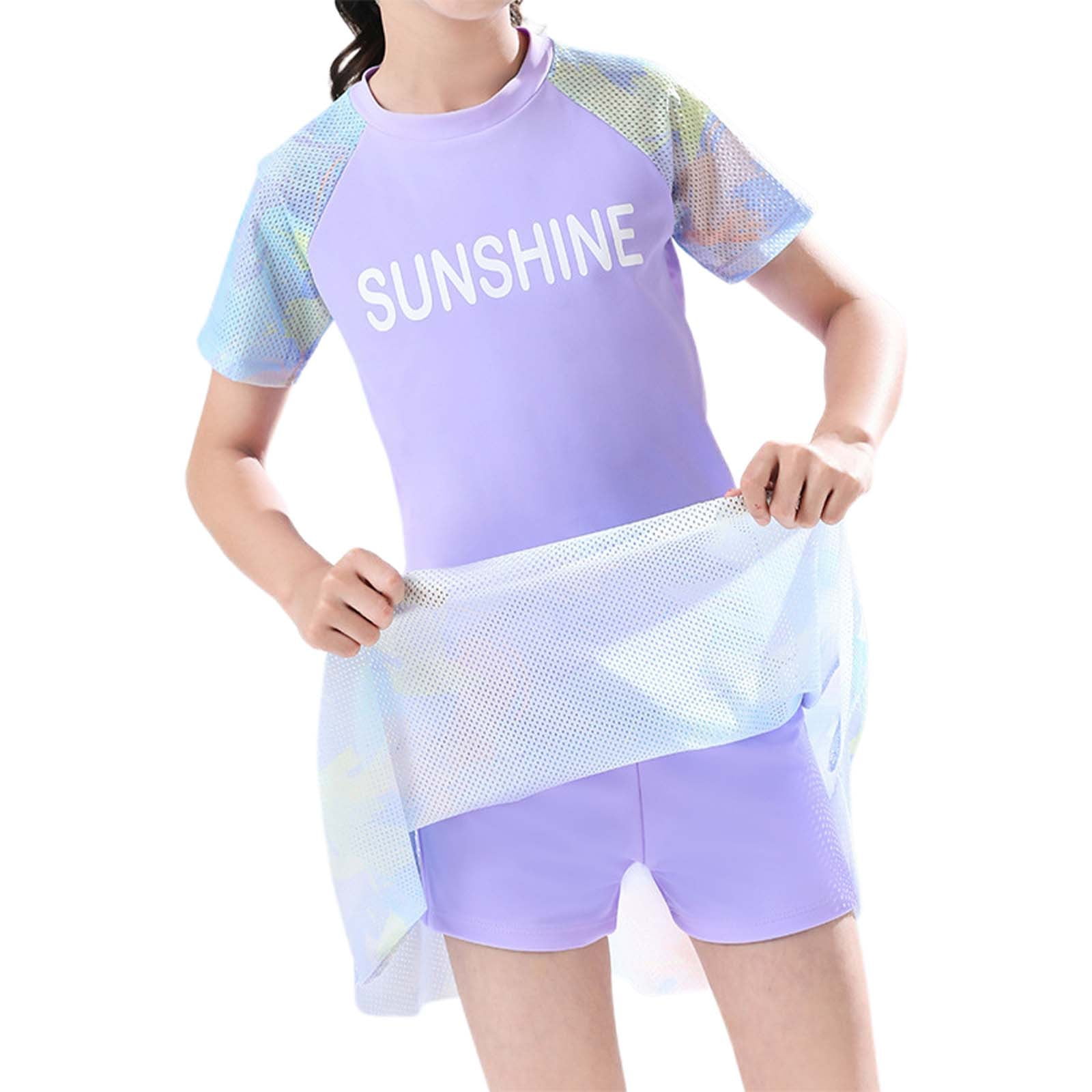 Hiijoy Girls 2-Piece Swimsuit Quick Dry Short Sleeve Rash Guard with ...