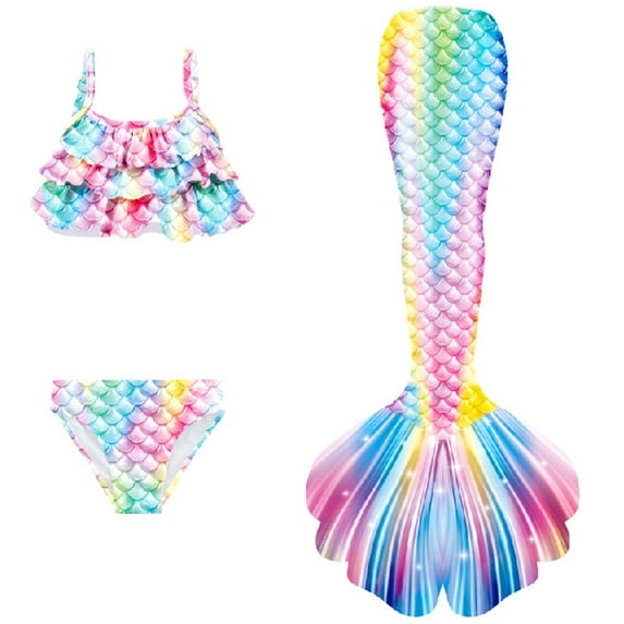 Hiijoy Girls 3-Piece Swimsuit Ruffle Bikini Set & Fish Tail Performance ...