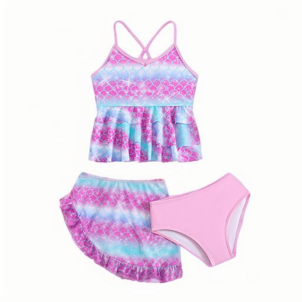 Hiijoy Girls 3-Piece Swimsuit Ruffle Tankini Set with Cover Up Beach ...