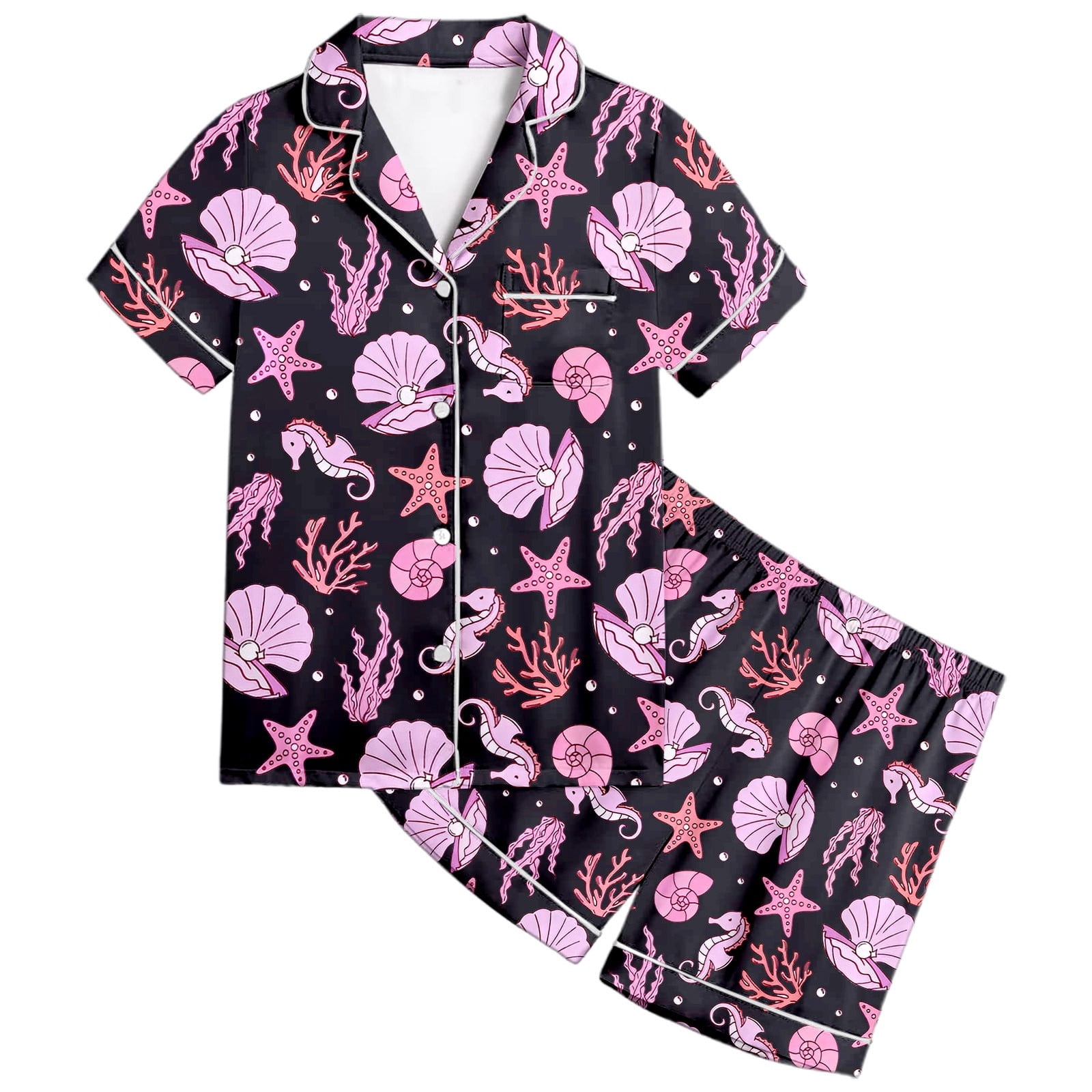 Hiijoy Girls Ocean Theme Pajamas Short Sleeve Button Top Shorts ...
