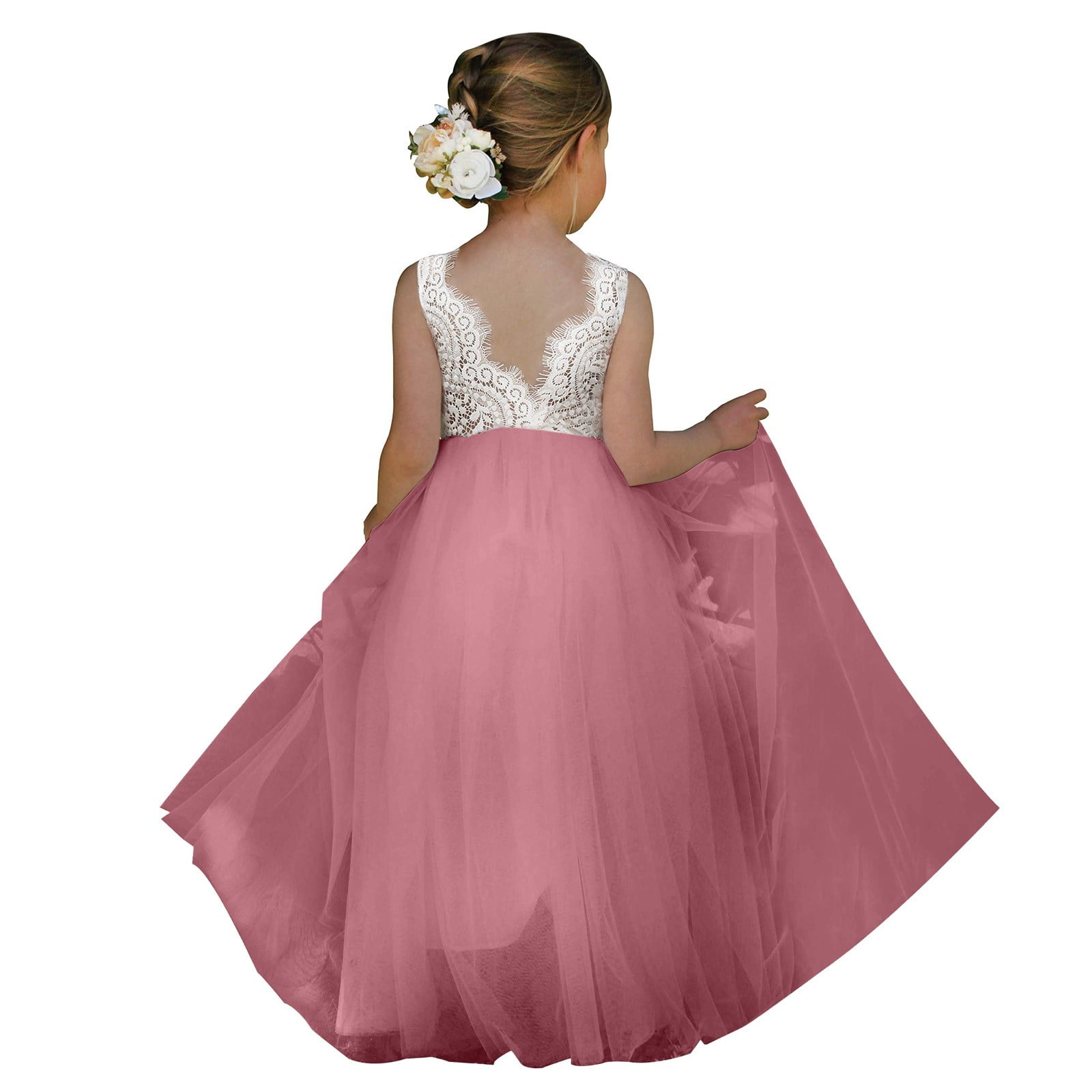 Hiijoy Girls Party Princess Dress Pageant Gown Lace V Neck Maxi Dress ...