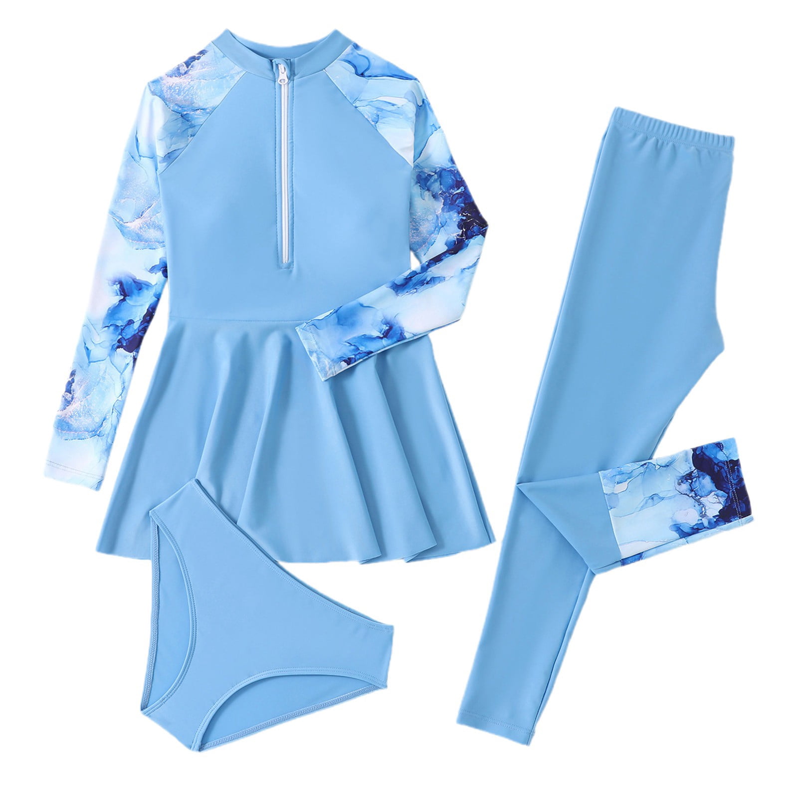Hiijoy Girls UPF 50+ 3Pcs Swimsuit Long Sleeve Zipper Rash Guard Pants ...
