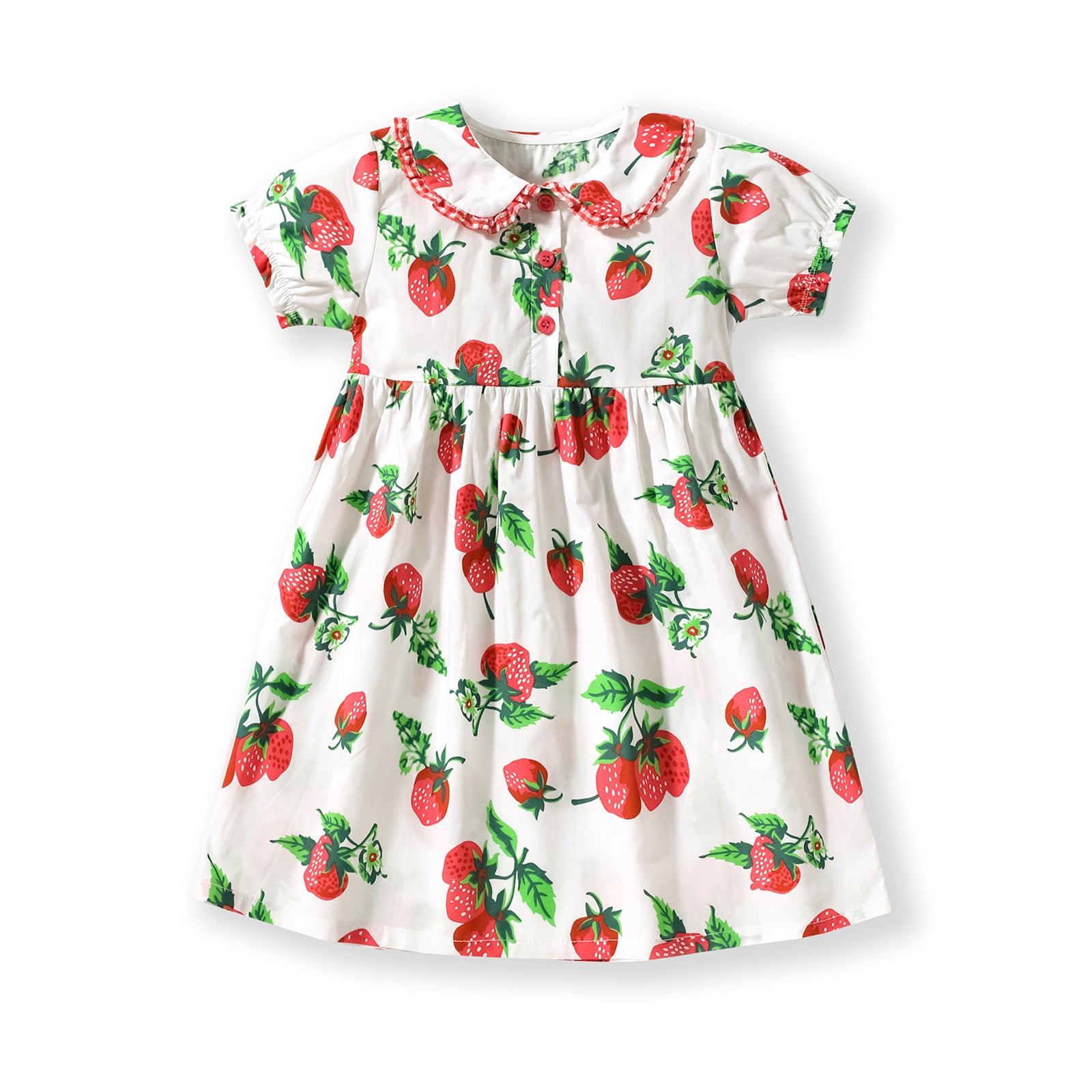 Hiijoy Kids Girls Strawberry Print Dress Short Sleeve Peter Pan Collar ...