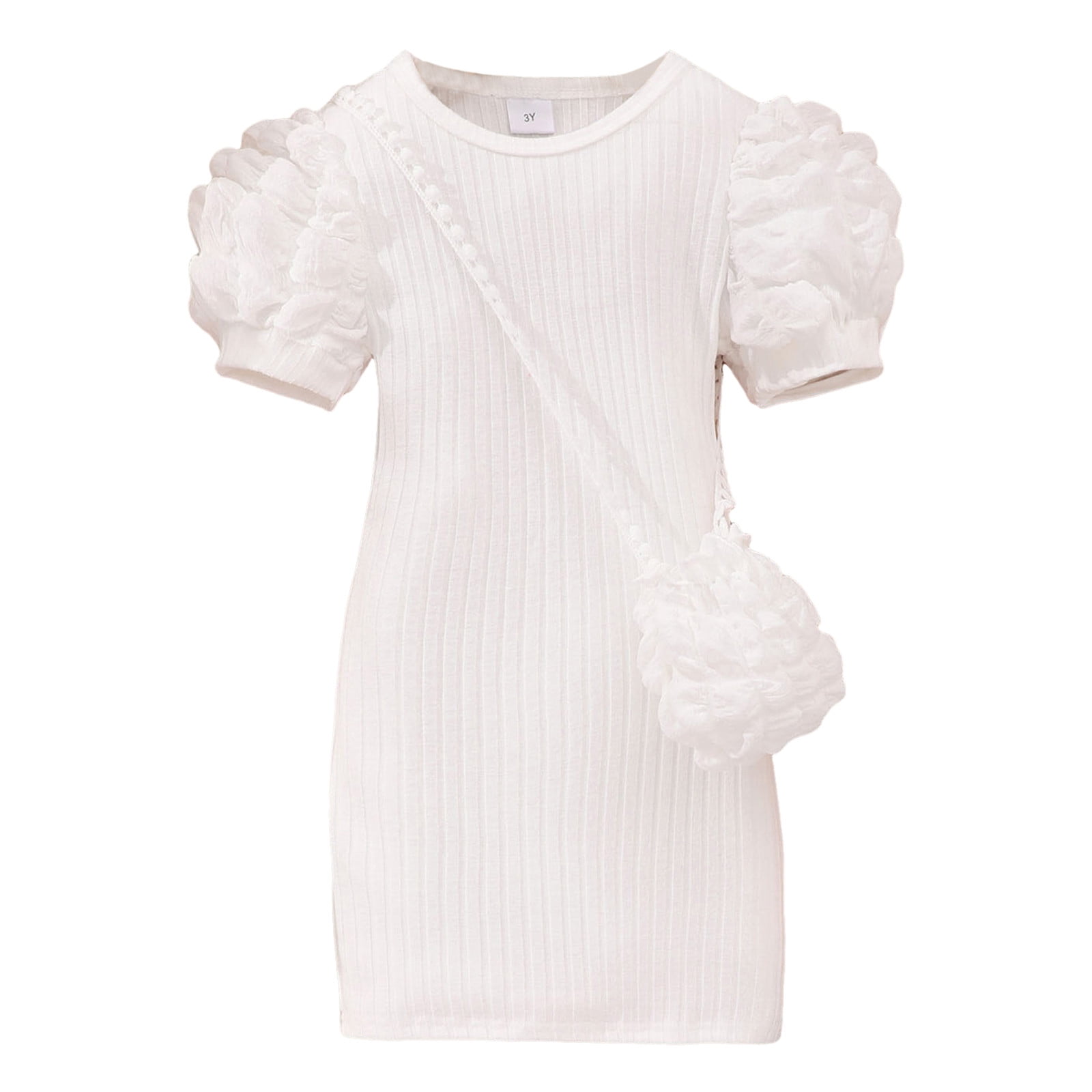 Hiijoy Little Girls Bodycon Dress Short Puff Sleeve Ribbed Dress with ...