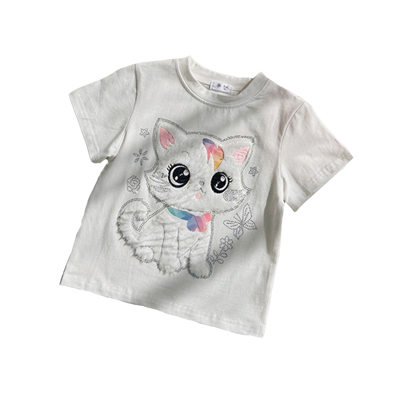 Hiijoy Little Girls Cute Cartoon Cat T-Shirt Casual Short Sleeved T ...