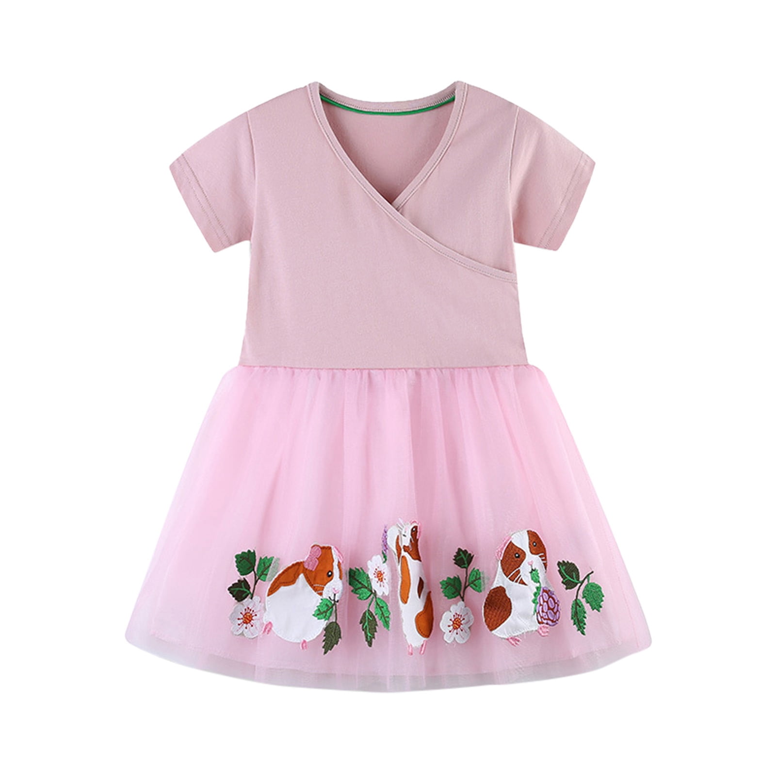 Hiijoy Little Girls Embroidery Tutu Dress Short Sleeve V Neck Summer ...