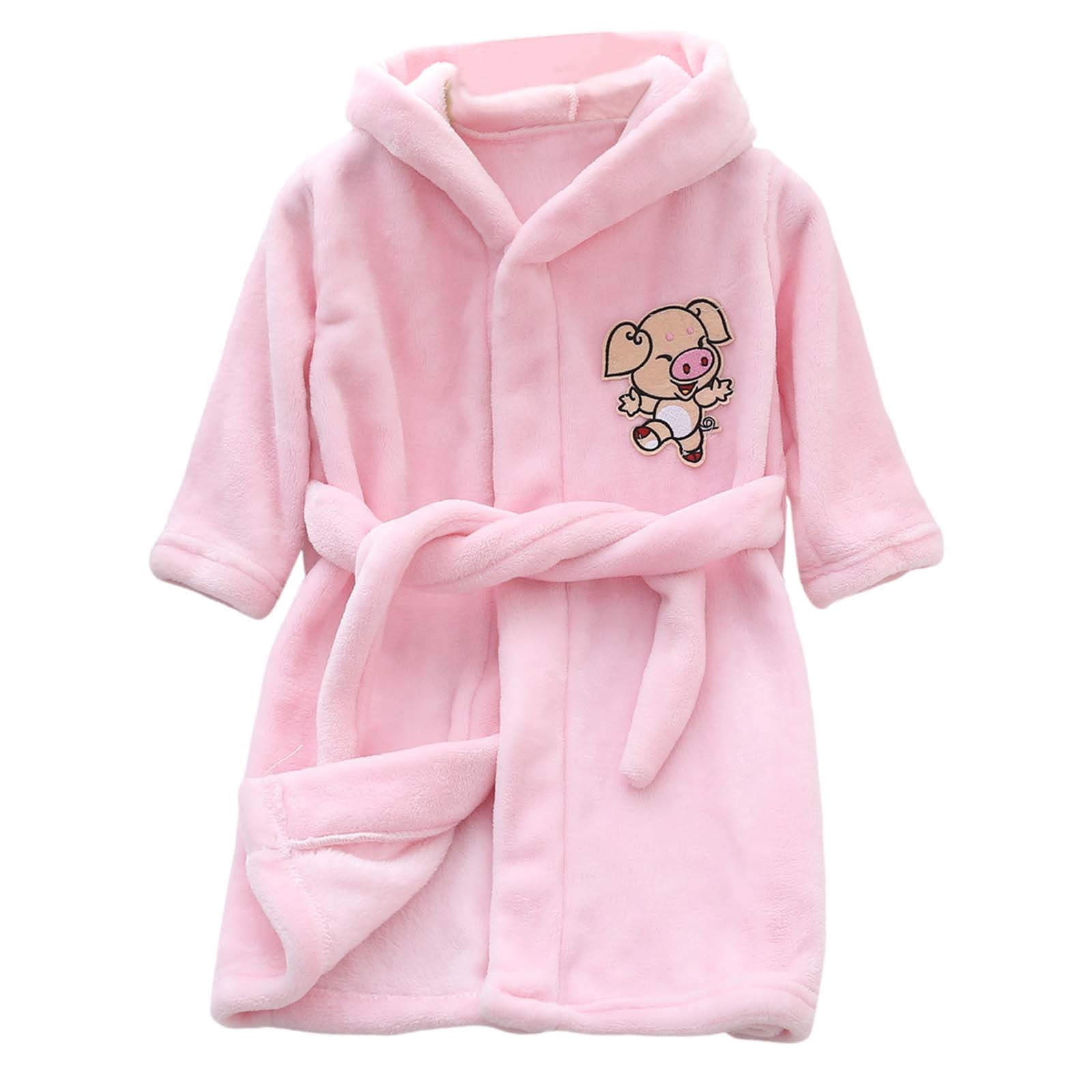 Hiijoy Little Girls Flannel Bathrobe Cartoon Hooded Sleepwear Robe ...